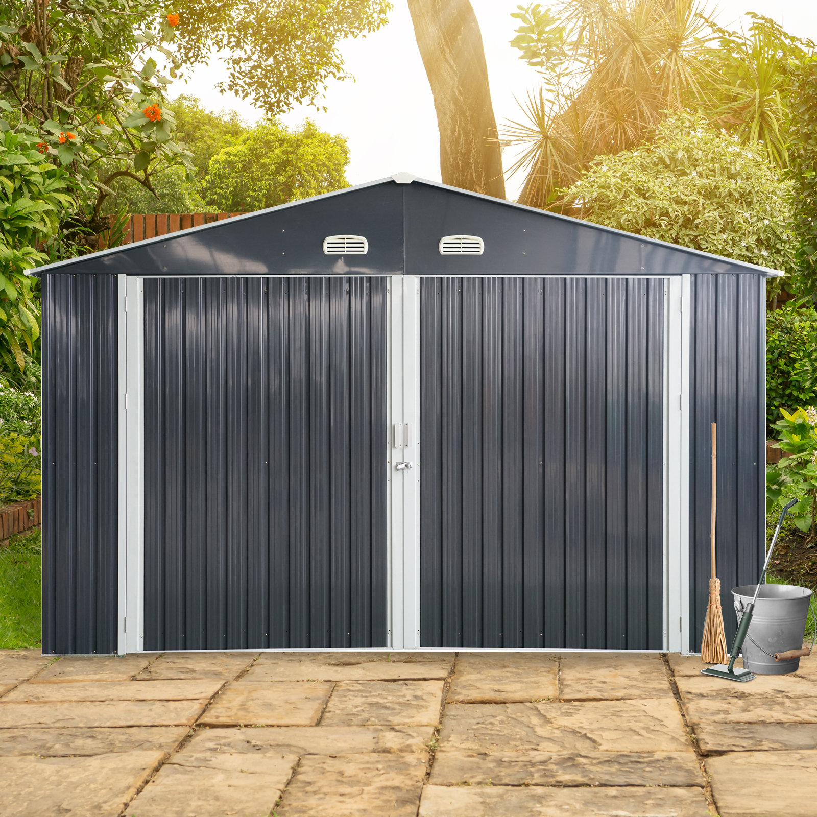 HOA.WWC 13x20 Metal Outdoor Storage Garage Shed Black - Wayfair Canada