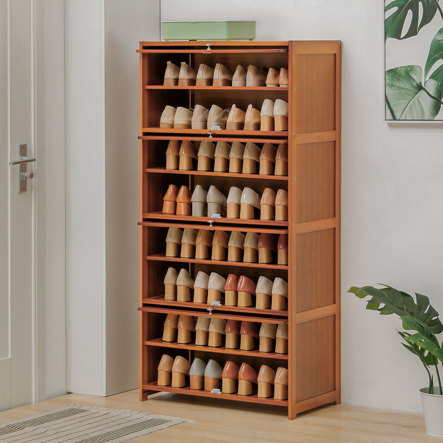 Latitude Run® 8-Tier Bamboo Shoe Cabinet, Shoes Rack Storage Shelf ...