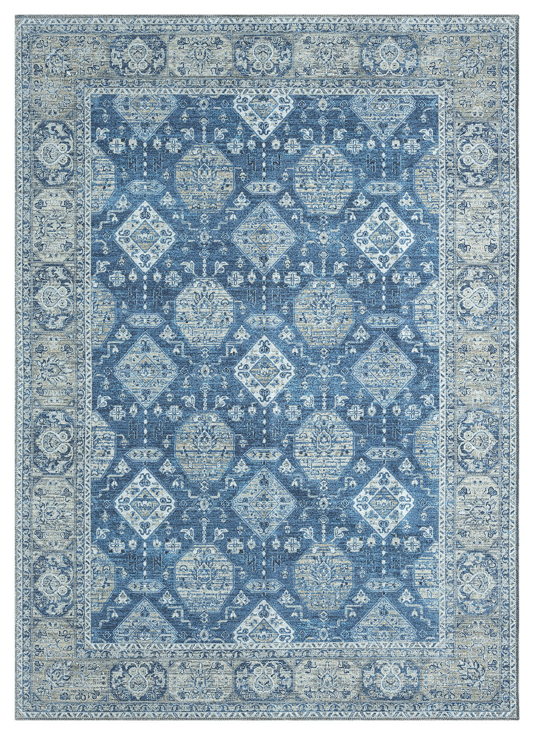 Bungalow Rose Barclay Washable Navy Area Rug | Wayfair