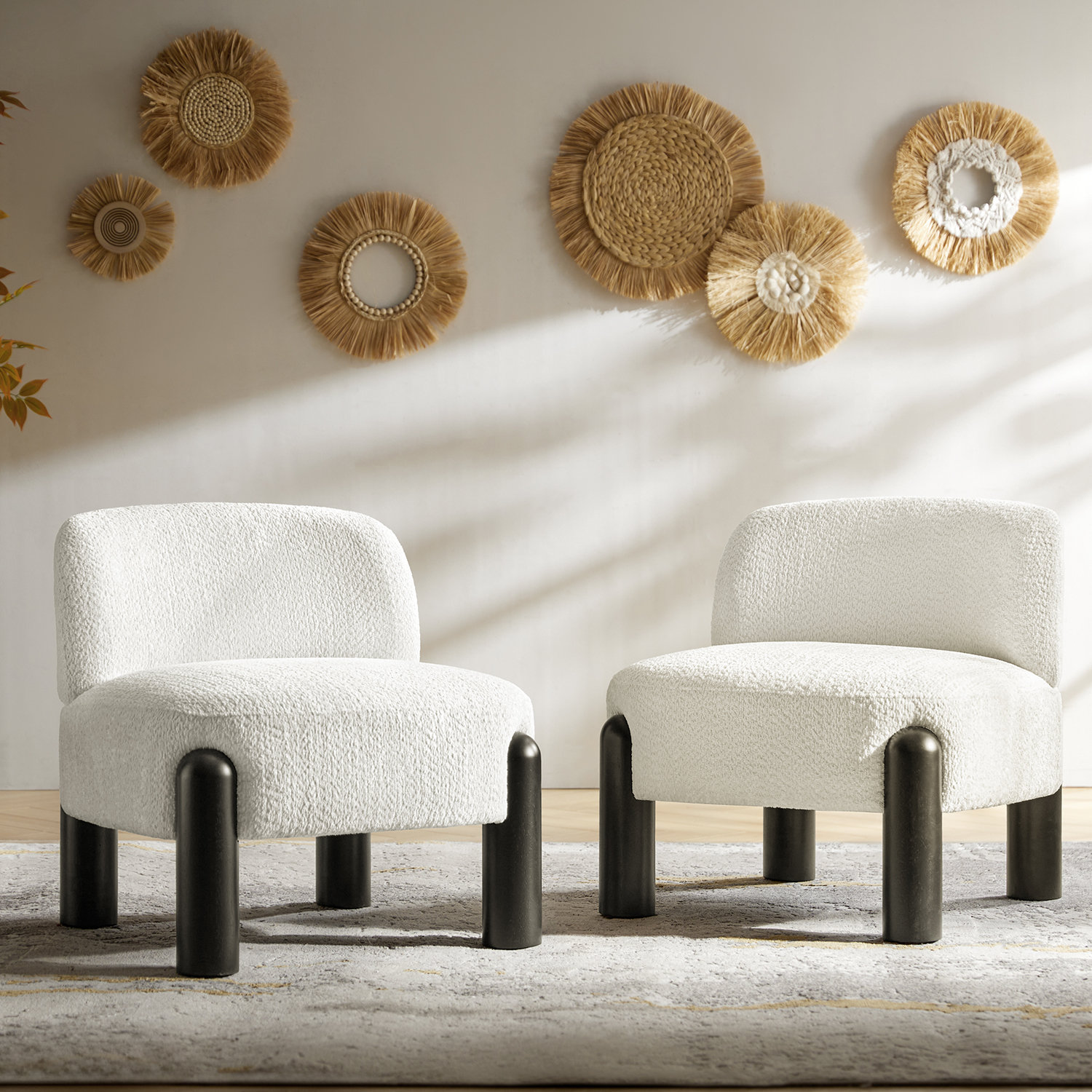 Orren Ellis Holmgren 28"W Modern Boucle Accent Chair With Solid Wood ...