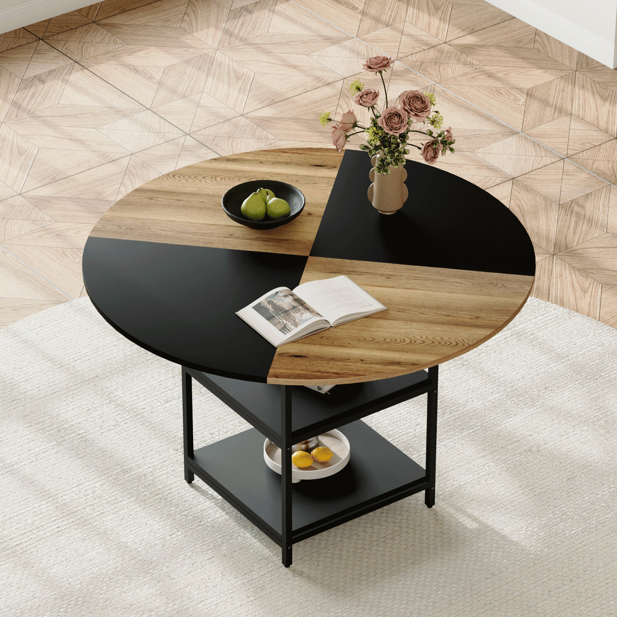 17 Stories Modern 47.3-Inch Circular Dining Table - Double-Layer ...