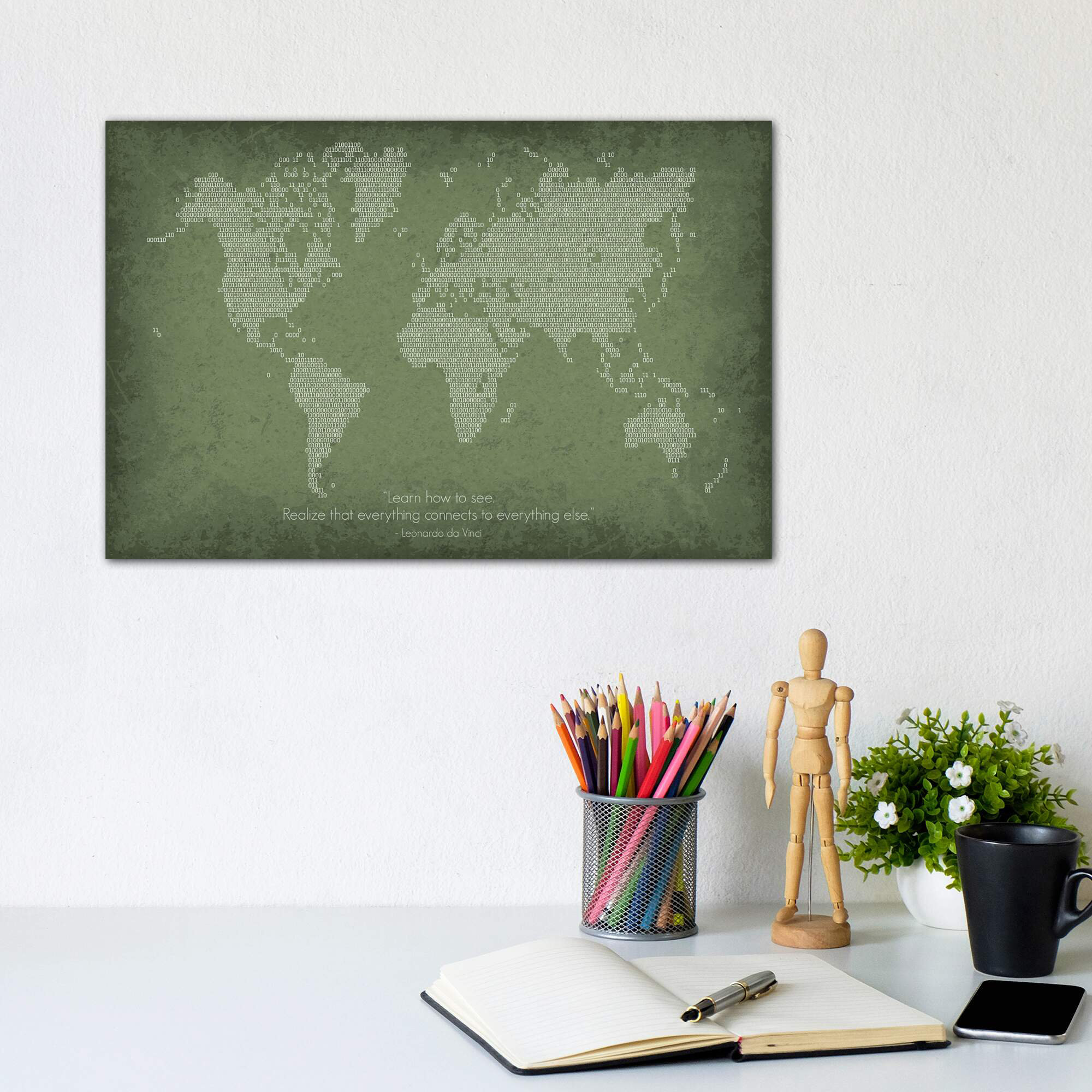 East Urban Home Binary Code World Map - Textual Art Print | Wayfair