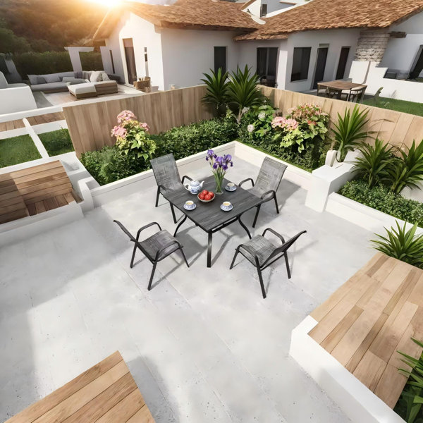 Latitude Run® 5-piece outdoor terrace dining set, retro wood grain ...