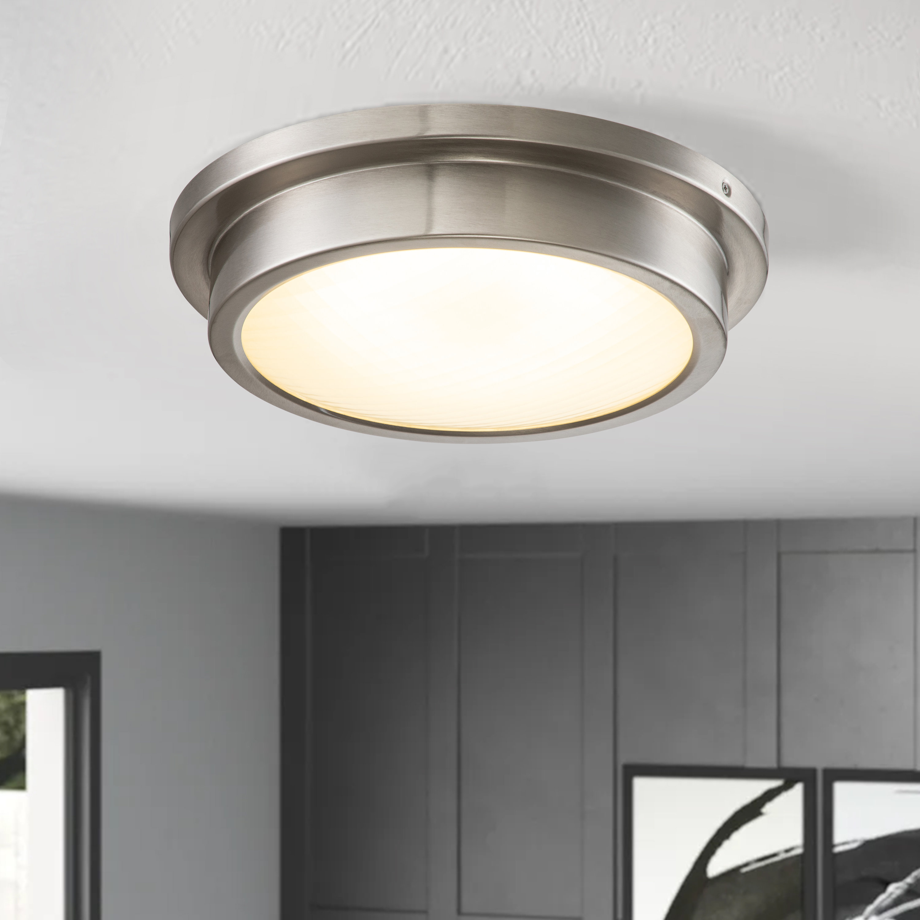 Mercer41 14 In. Brushed Nickel Dimmable 30w Led Flush Mount Ceiling ...