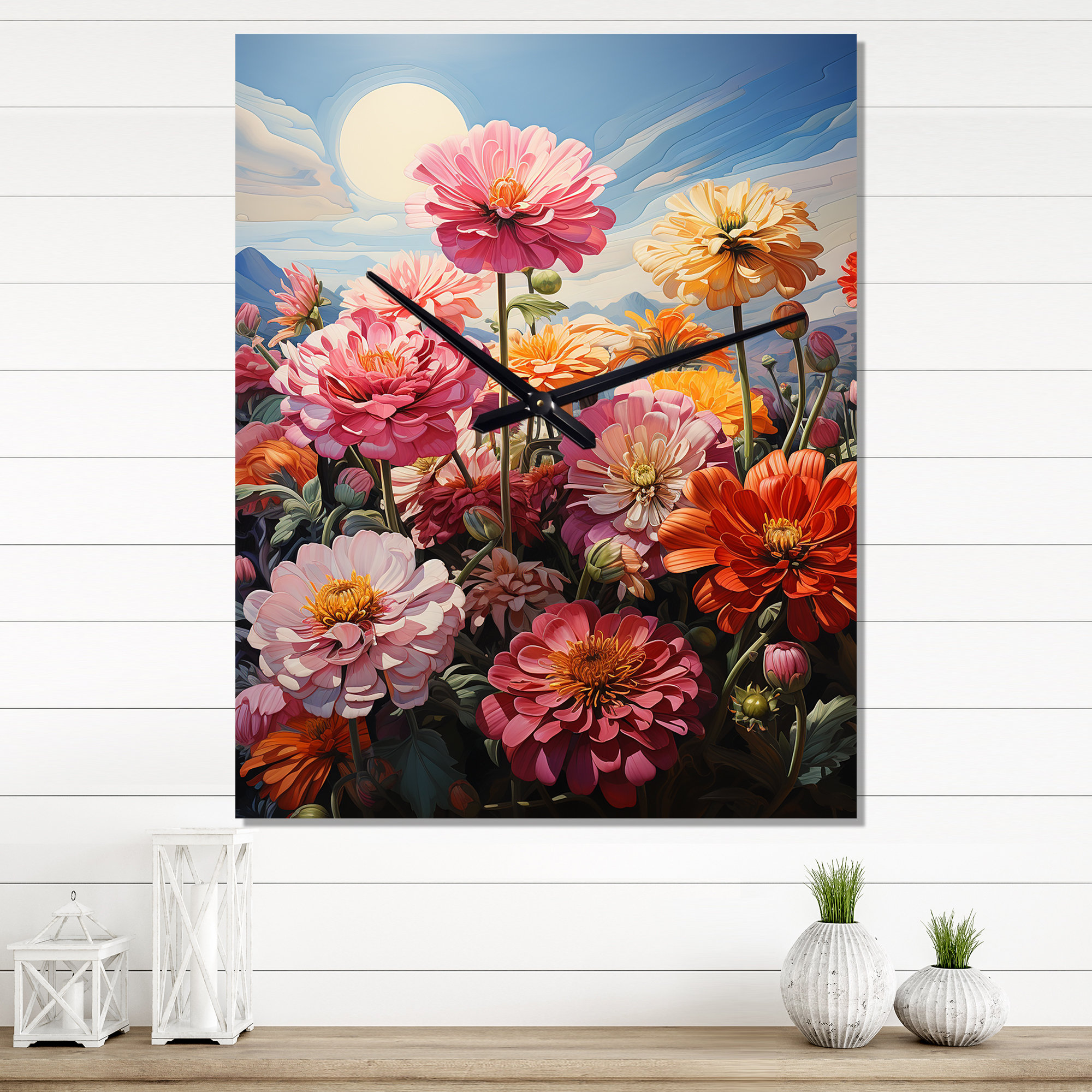 Latitude Run® Zinnia Flower Zenith I - Floral Wall Clocks | Wayfair