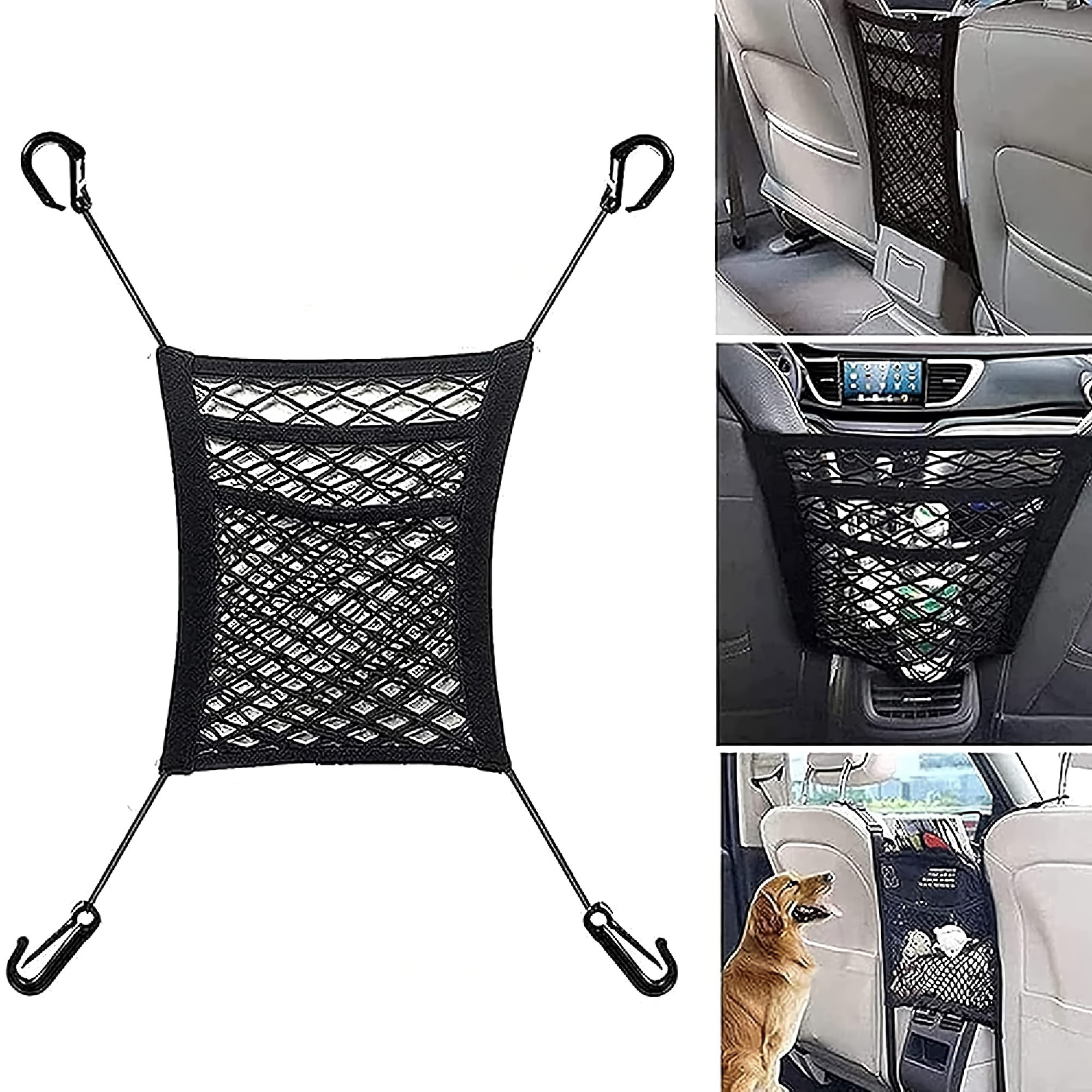 Intexca 2-pack 3-layer Car Mesh Organizer – Back Seat Net Storage Pouch ...