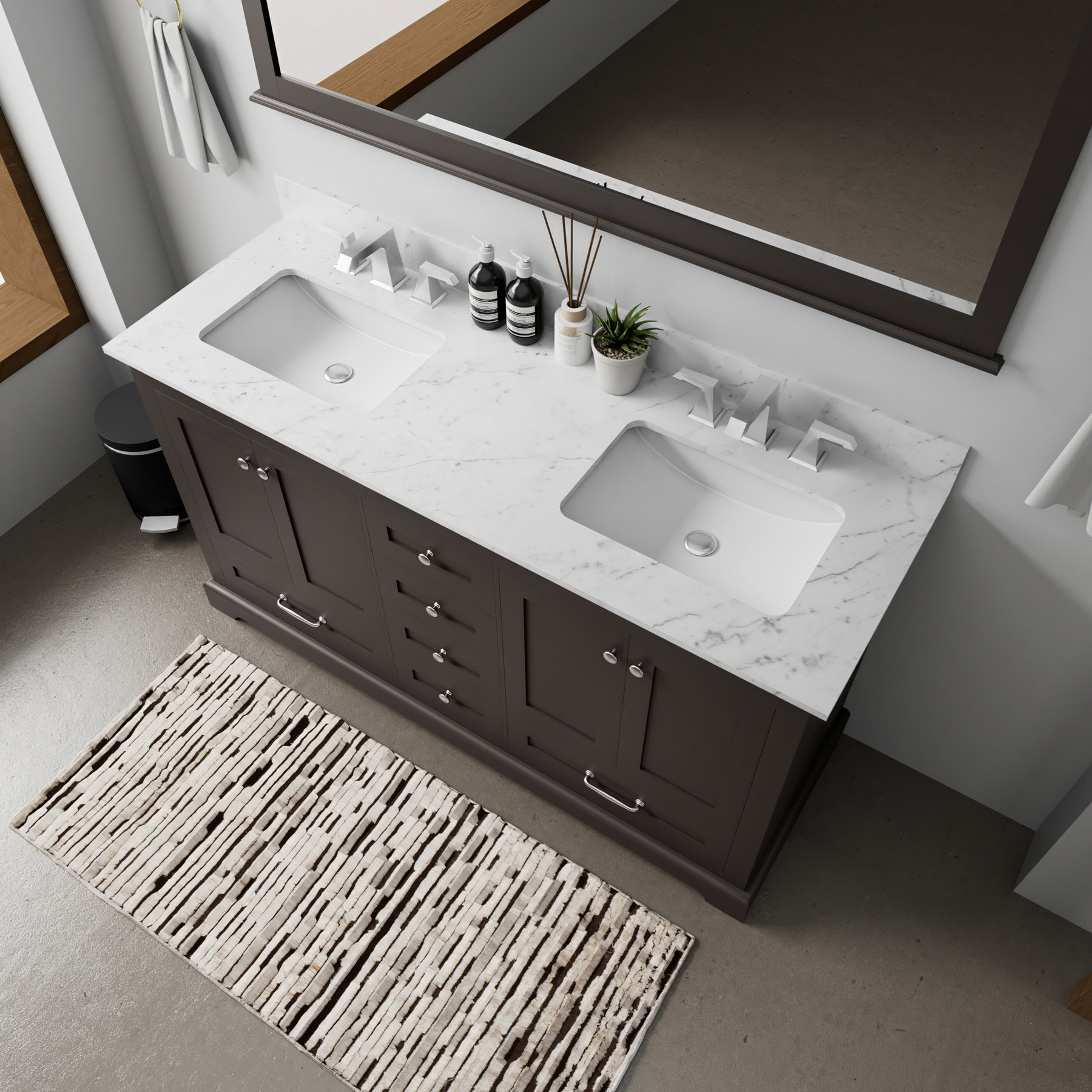 Orren Ellis Rich Double Bath Vanity with Carrara Marble Top and Mirror ...