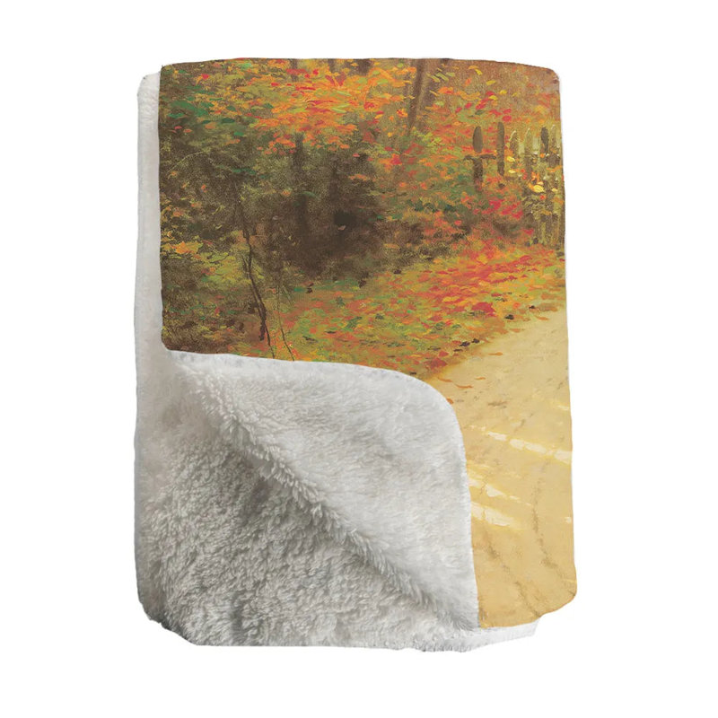 Thomas Kinkade Studios Thomas Kinkde Autumn Lane Sherpa Throw Blanket ...