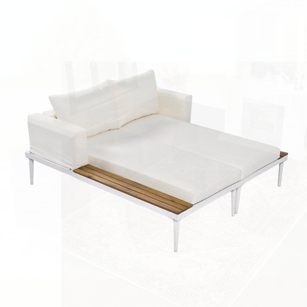 Latitude Run® Outdoor Daybed Patio Metal Daybed with Wood Topped Side ...