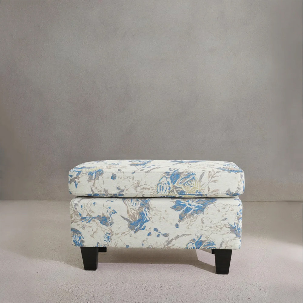 Latitude Run® Comfort Floral Beige And Blue Upholstered Ottoman | Wayfair
