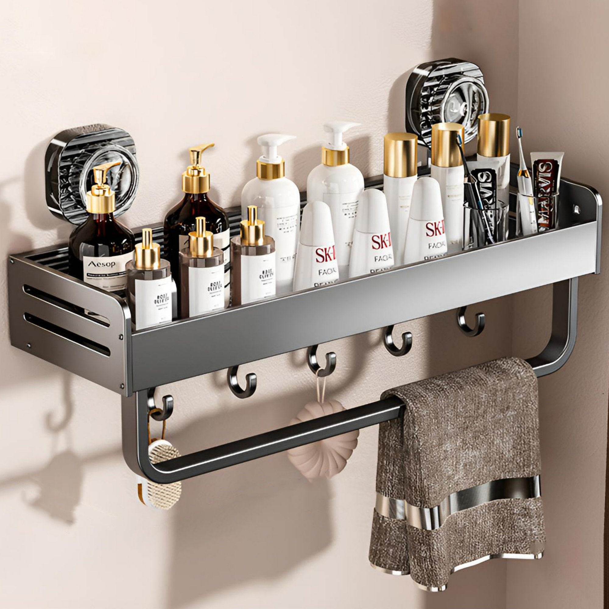 Rebrilliant Bathroom Storage Rack, Wall Mounted Storage Rack, Bathroom ...