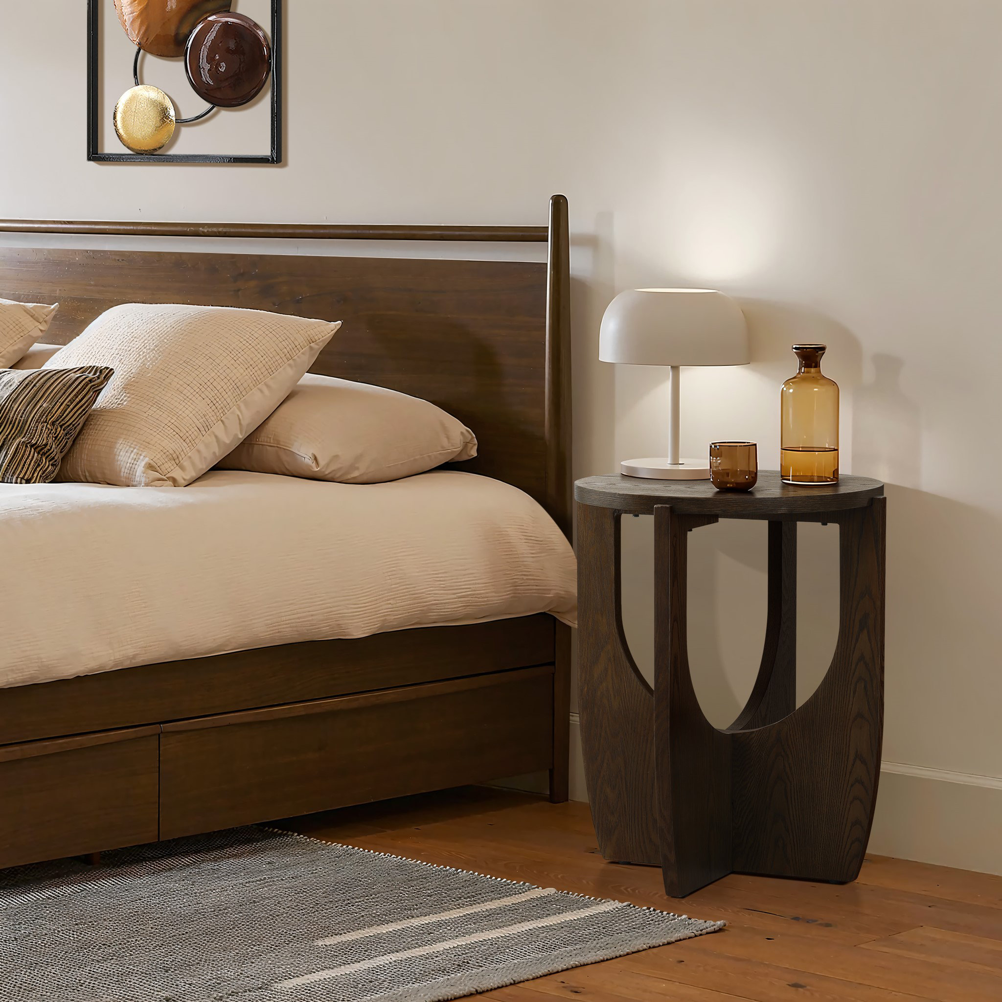 Millwood Pines 20-Inch Round Wood Side Table with Walnut Finish | Wayfair