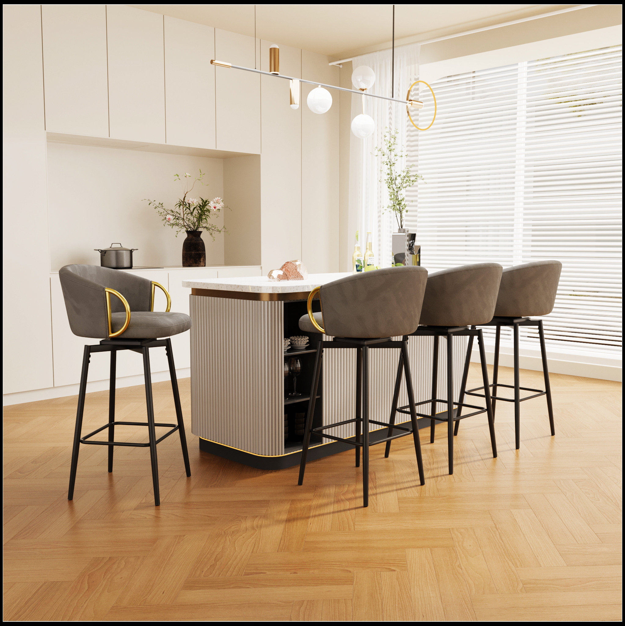 Hokku Designs 30 Inch Swivel Bar Chairs Set of 4, Modern Velvet ...