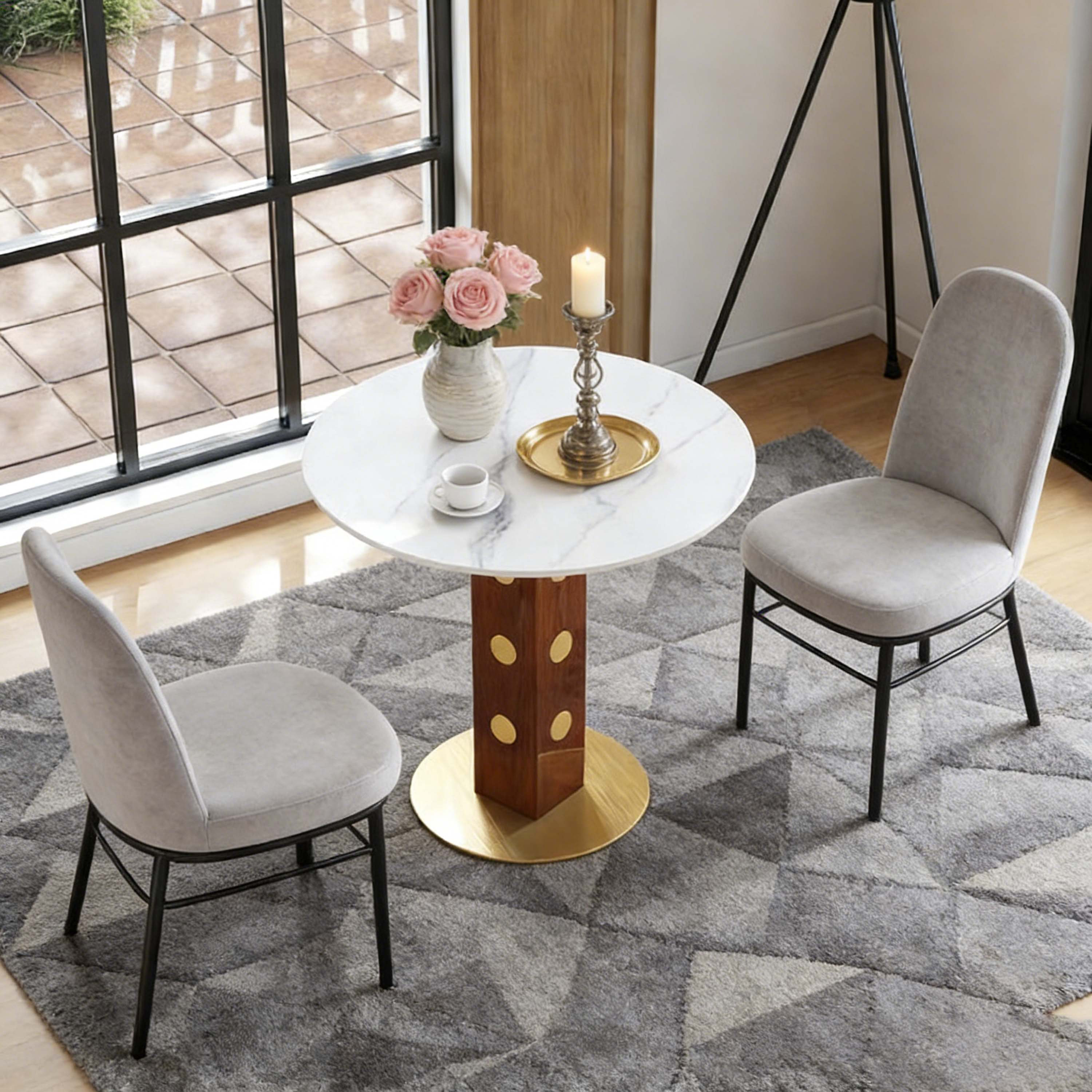 August Grove Modern Round Dining Table, 33.5" Sintered Stone Table with ...