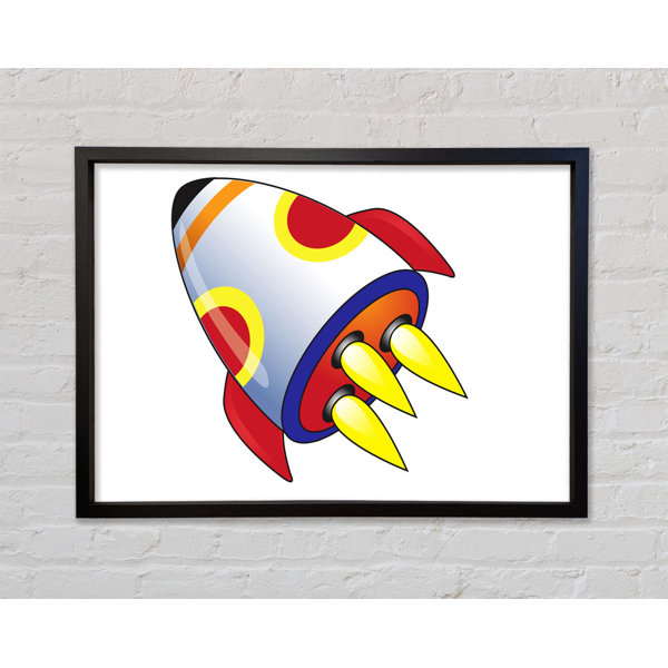 Bright Star Flying Rocket Ship White - Single Picture Frame Print on ...