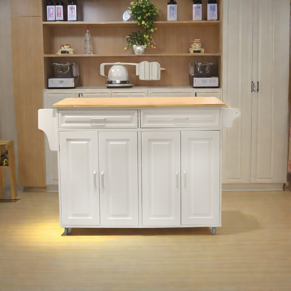 Gracie Oaks Kitchen Island With Adjustable Shelf 2 Drawers 2 Side Racks ...