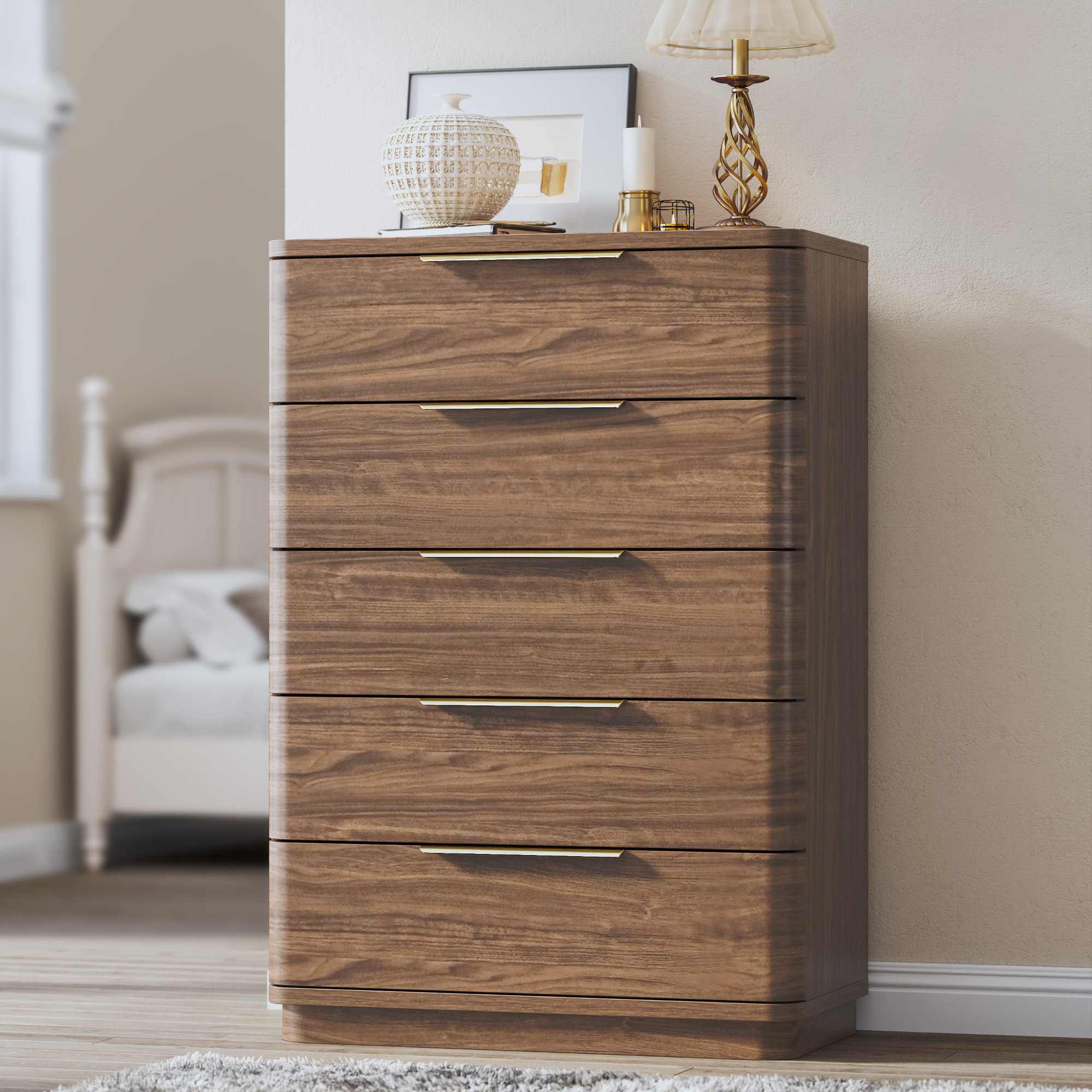 Ebern Designs 5 Dresser For Bedroom, Wooden Closet Chest Storage For ...
