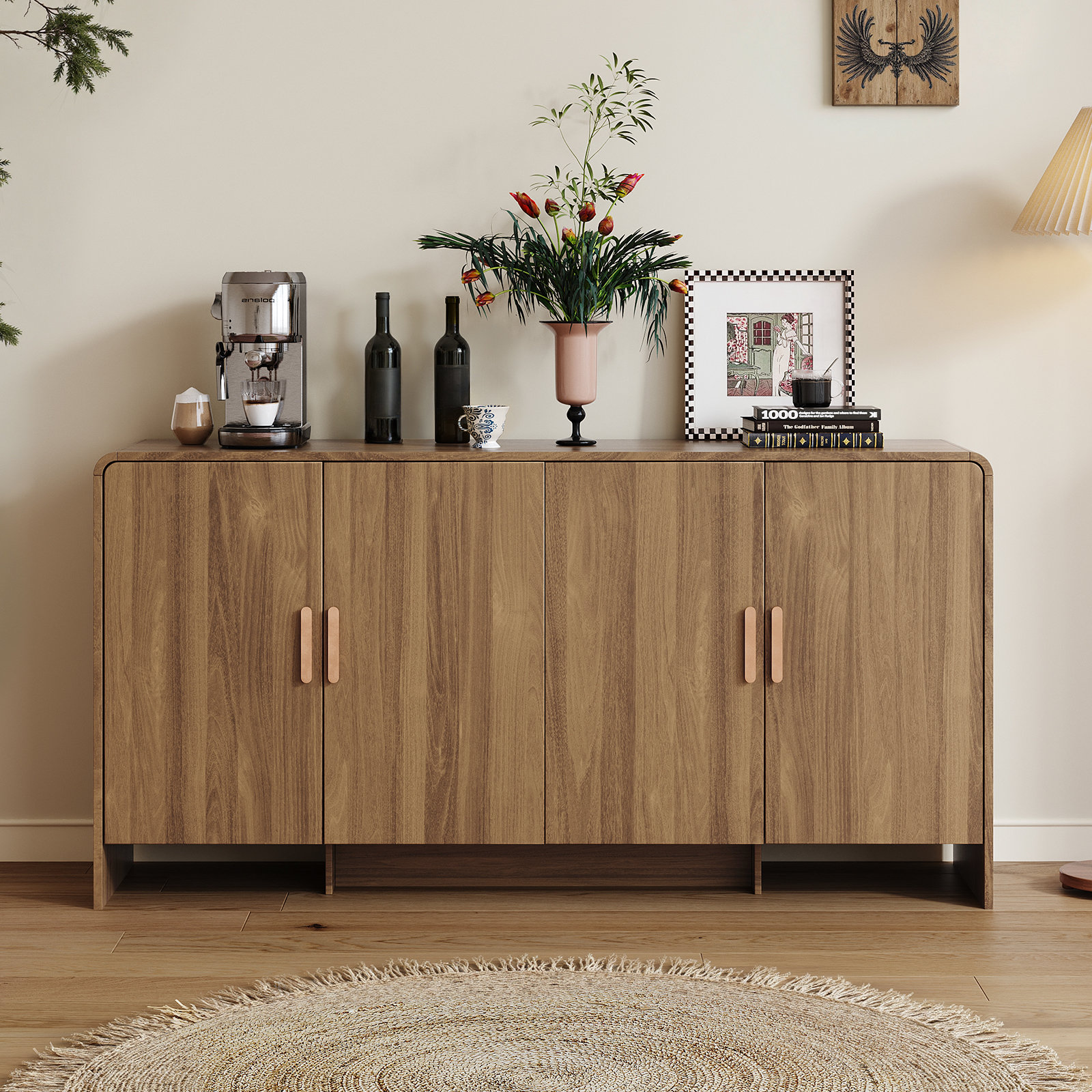 Ebern Designs 60” Sideboard Curved Cabinet With 4 Doors & Reviews | Wayfair