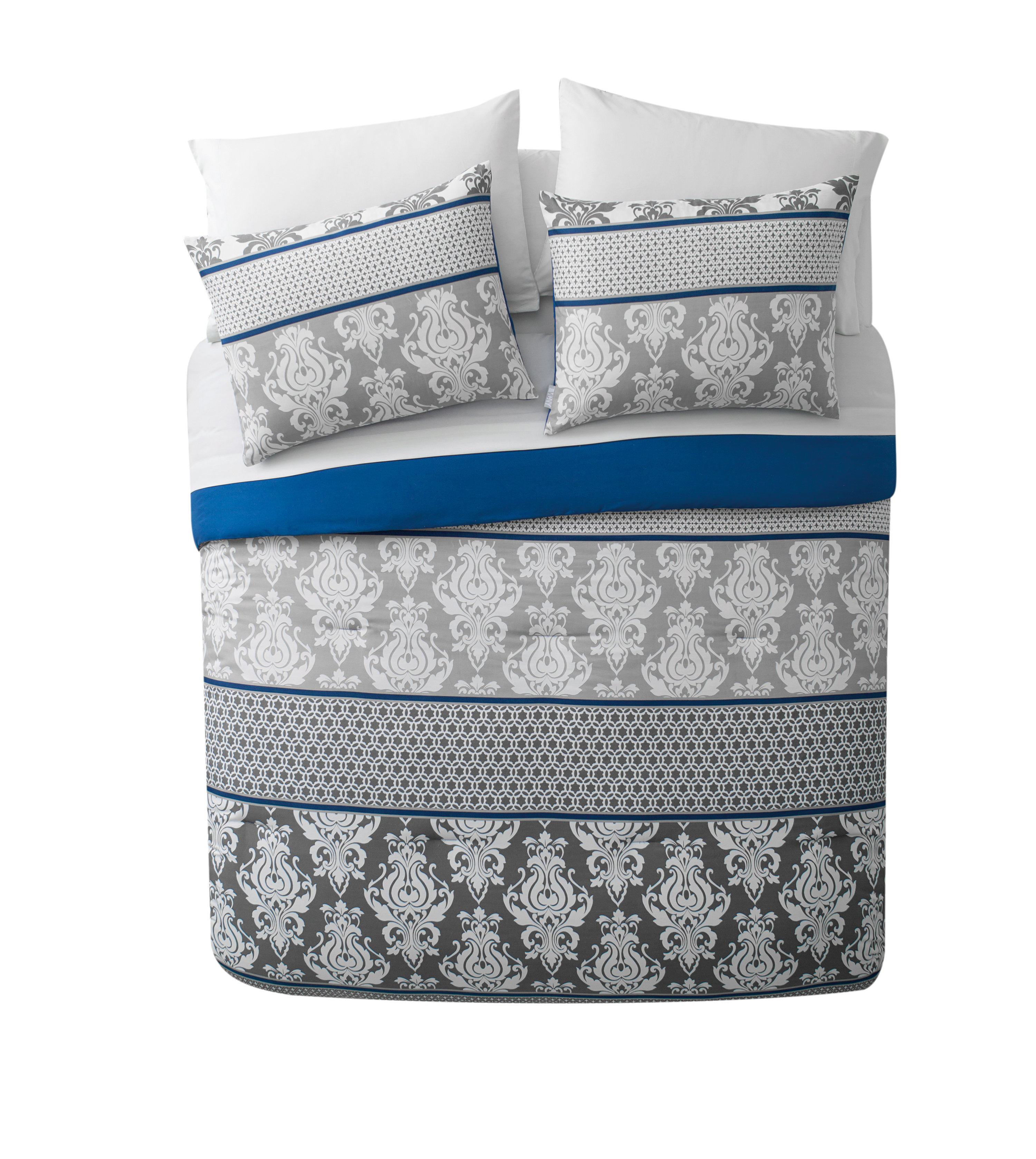 VCNY Beckham Gray/Light Blue/White Microfiber Traditional Comforter Set ...