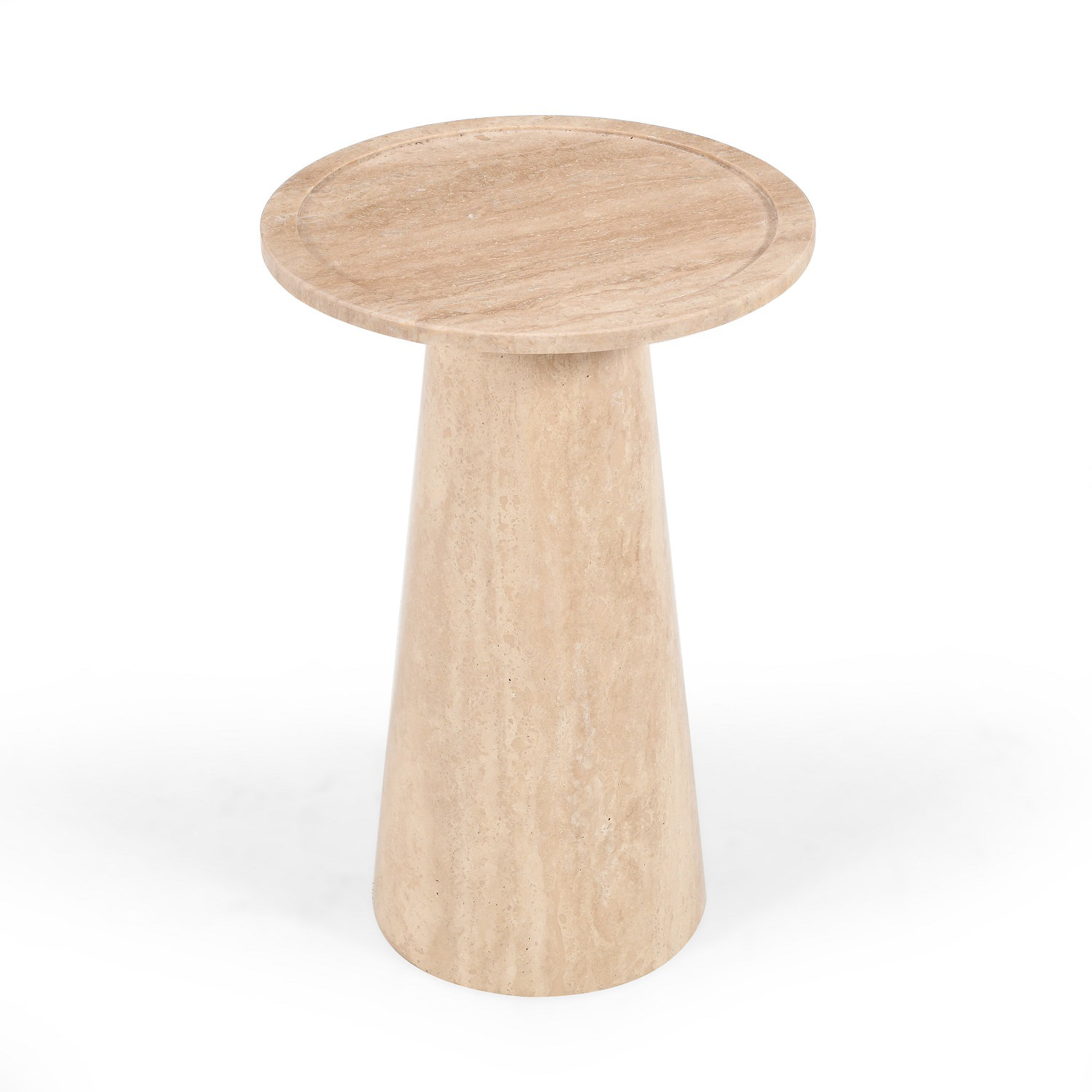 AllModern Beige Travertine Side Table With Mirror Polish | Wayfair