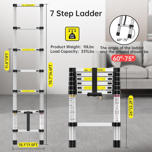 WFX Utility™ 6.5 Ft Telescoping Ladder, 330Lbs Capacity Aluminum ...