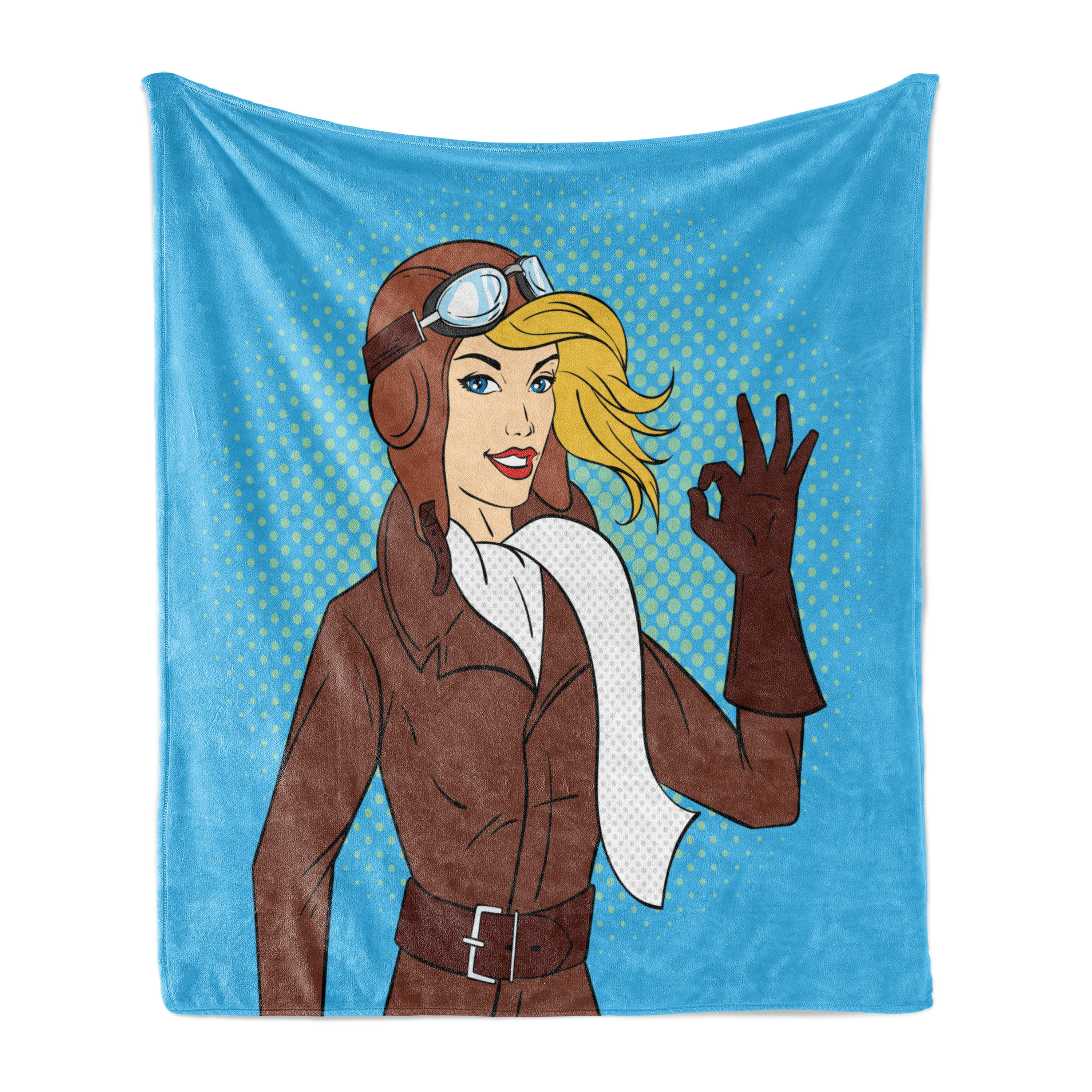Ambesonne Pin up Girl Fleece Throw Blanket Pop Art Woman Pilot ...