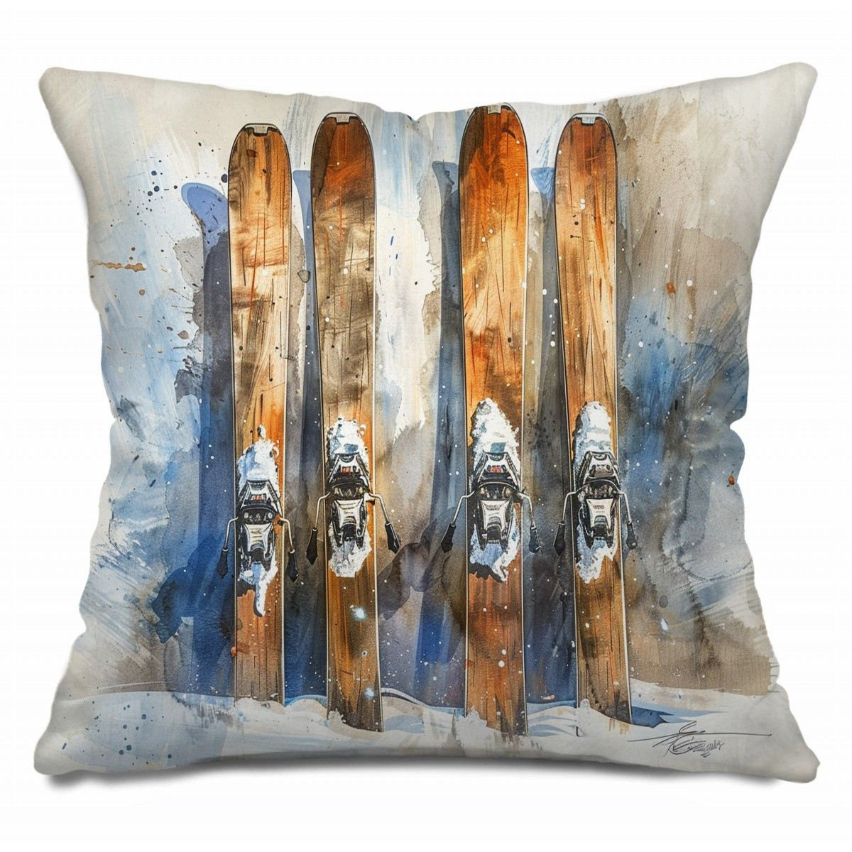 VisionDecor Ski Gear Throw Pillow, Winter Sports Cotton Twill Pillows ...