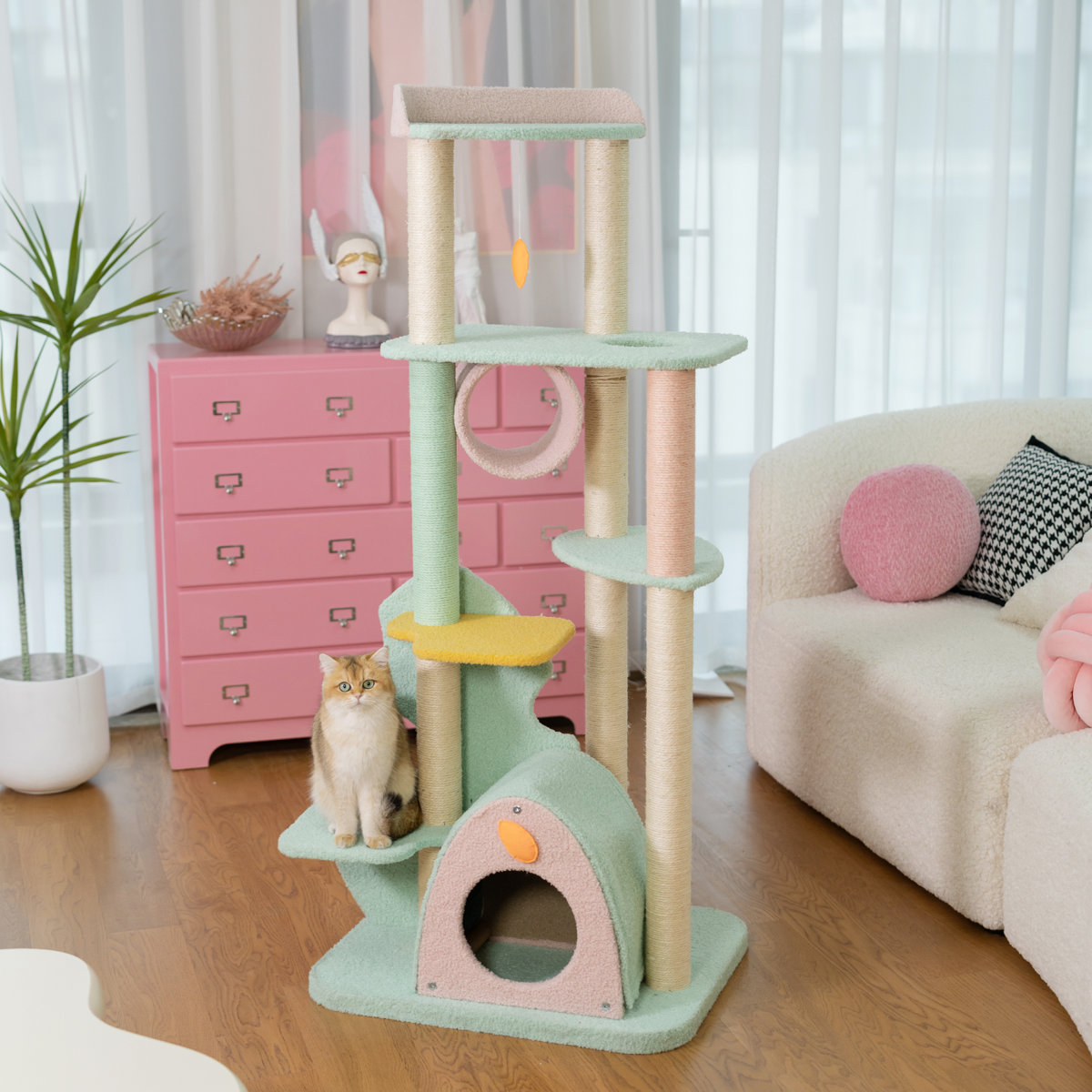 Tucker Murphy Pet™ Eyon Happy & Polly 57.1" Cat Supplies, Cute Cat Tree ...