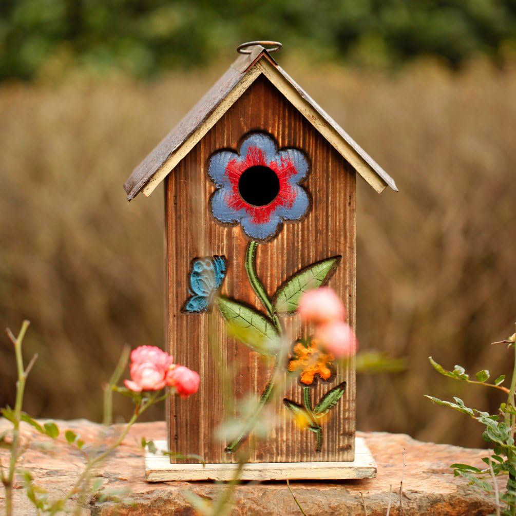 Lark Manor™ Wooden Birdhouse Carved Floral Bird House For Outdoor Yard ...