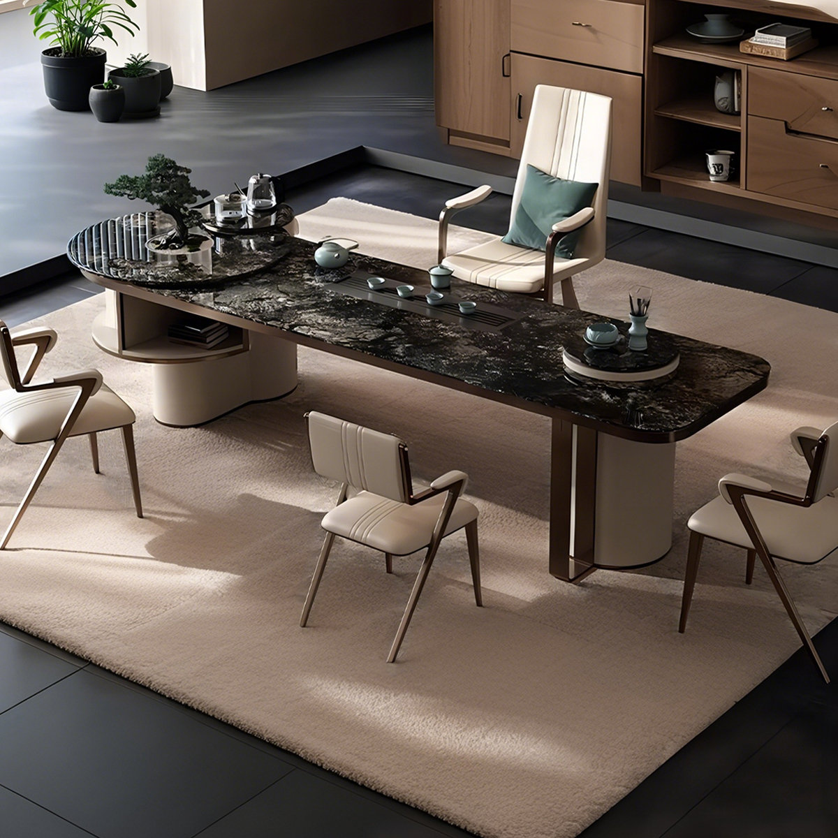 Brass Foam 110.24"Half-circle Sintered Stone Executive Tea Desk And ...