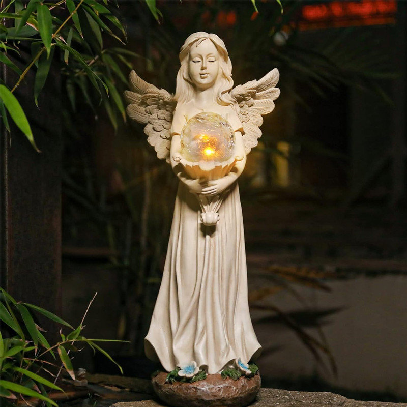 Arlmont & Co. Angel Statue for Garden - 16.3 inches Guardian Solar ...