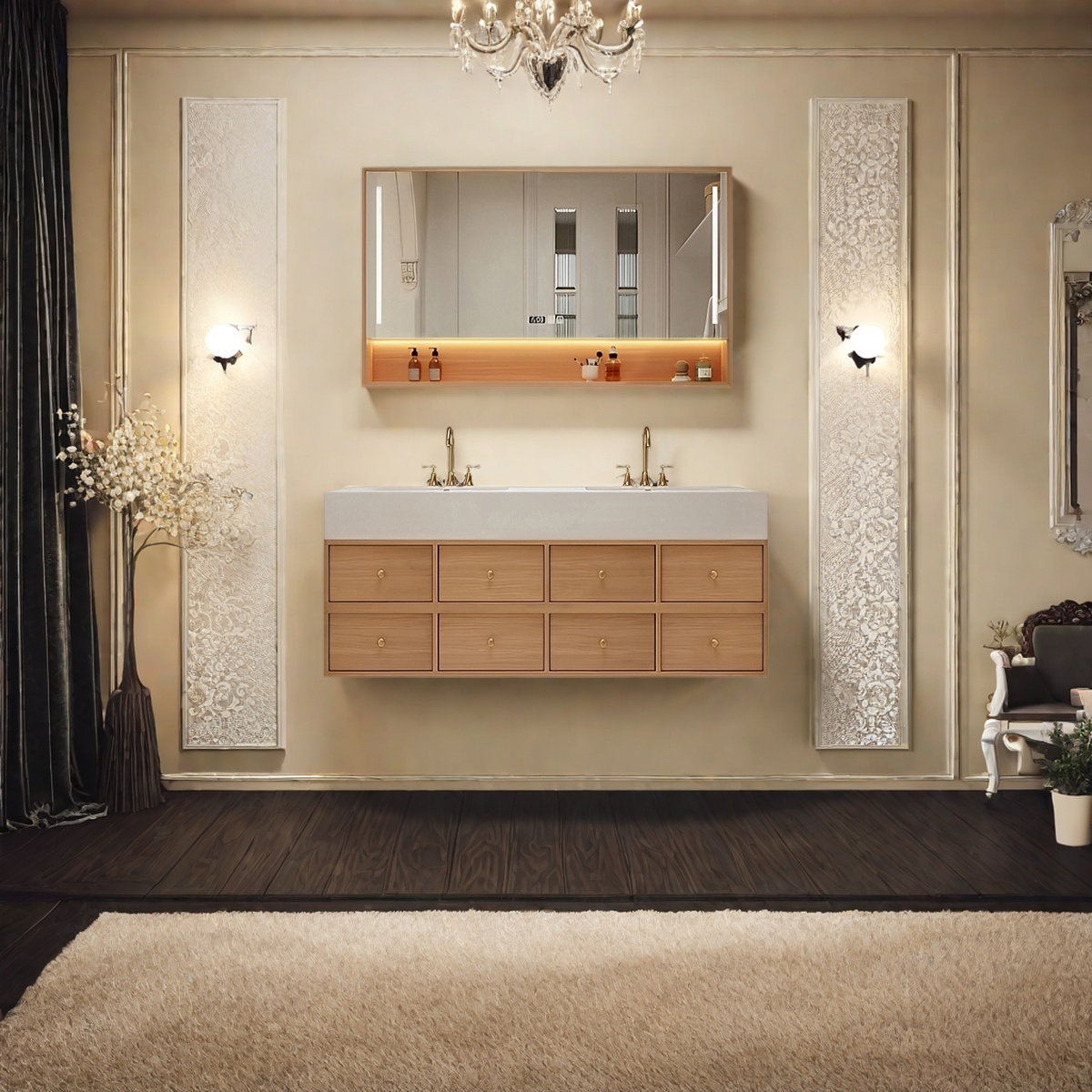 Rebrilliant Middle ancient style double-basin bathroom cabinet | Wayfair