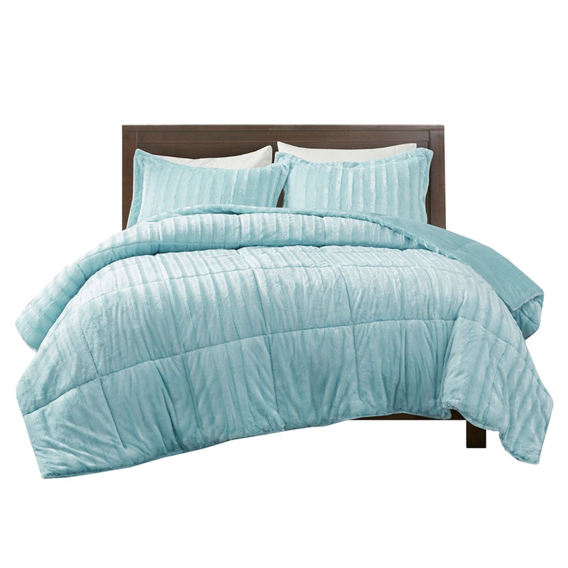 FusionFurnishings Teal Blue King/ King Faux Fur Bedding - , , Comforter ...
