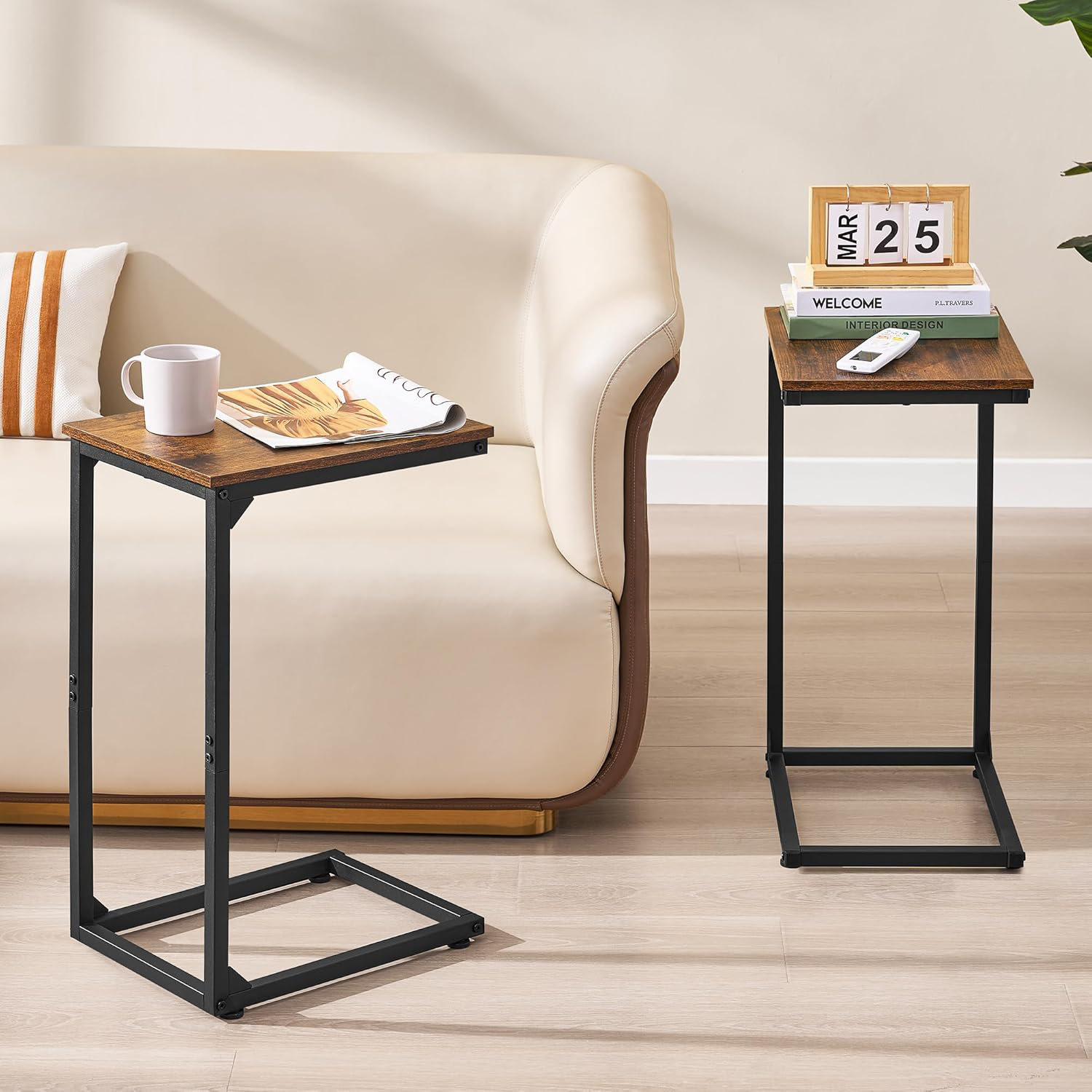 17 Stories C-Shaped End Table For Couch And Bed, 2-Piece Set Of Slim ...