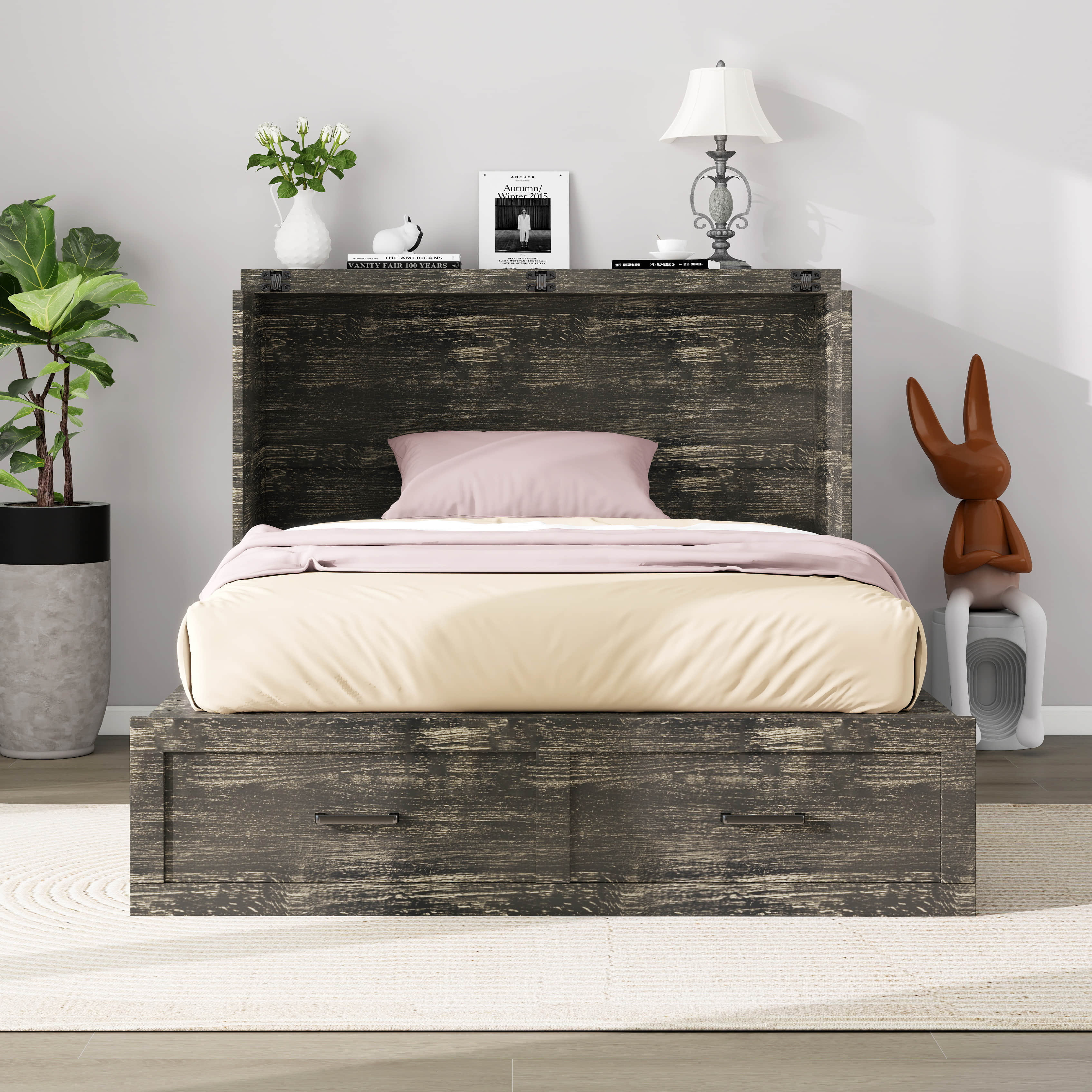 Latitude Run® Queen Size Foldable Platform Murphy Bed Chest With ...