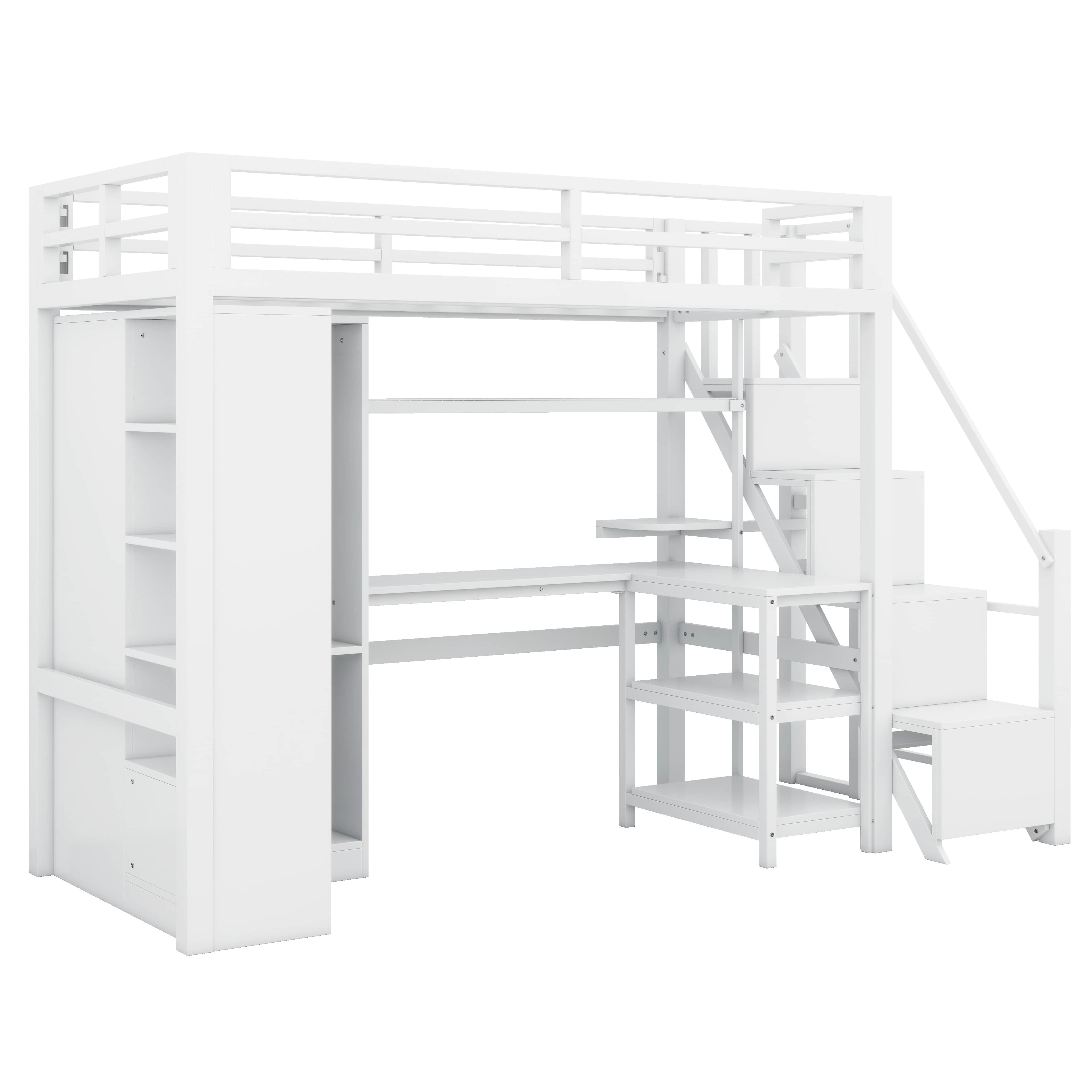 Isabelle & Max™ Metal Loft Bed With Desk, USB Ports, 5-Layer Shelf ...