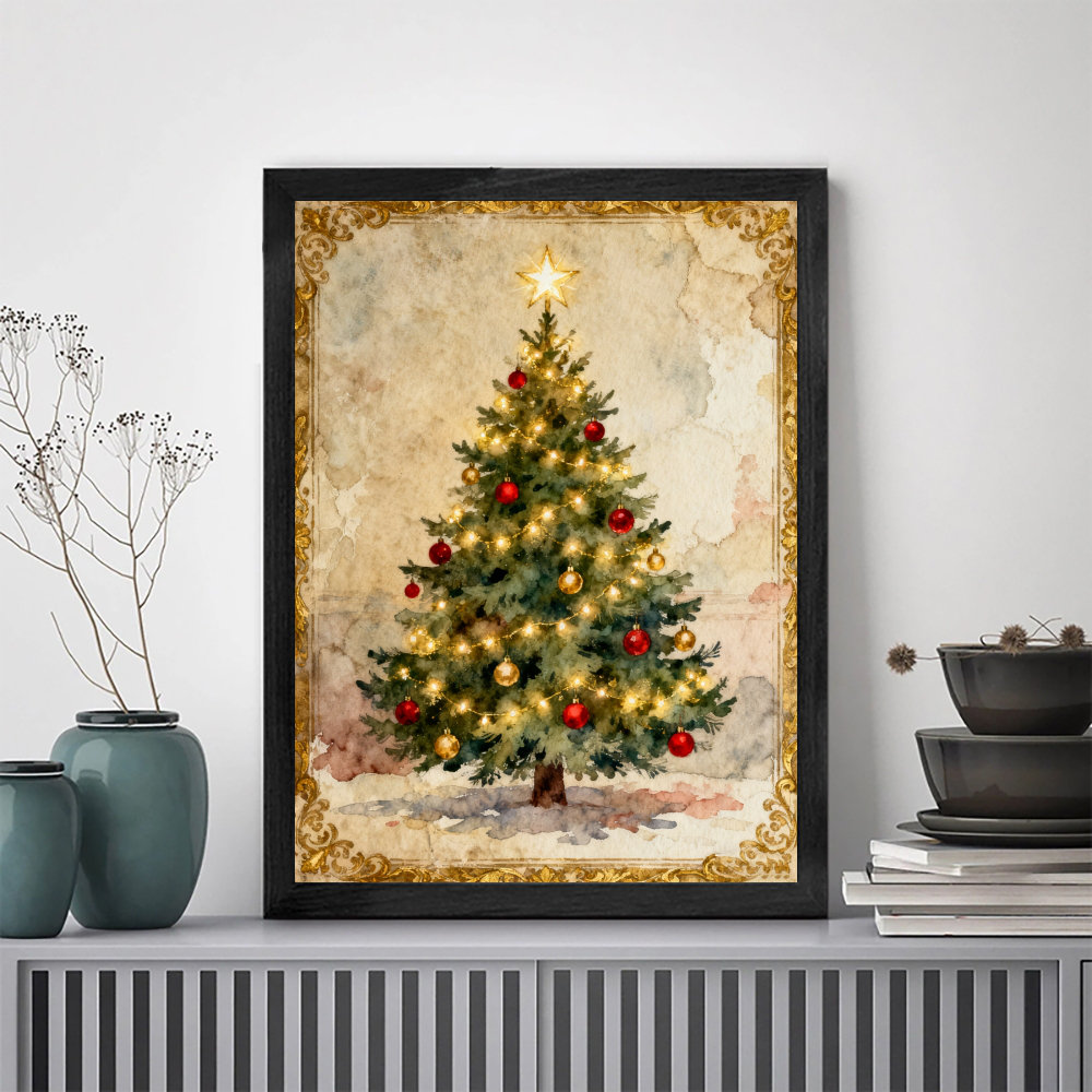 Winston Porter Black Framed Vintage Christmas Tree Wall Art Vintage ...