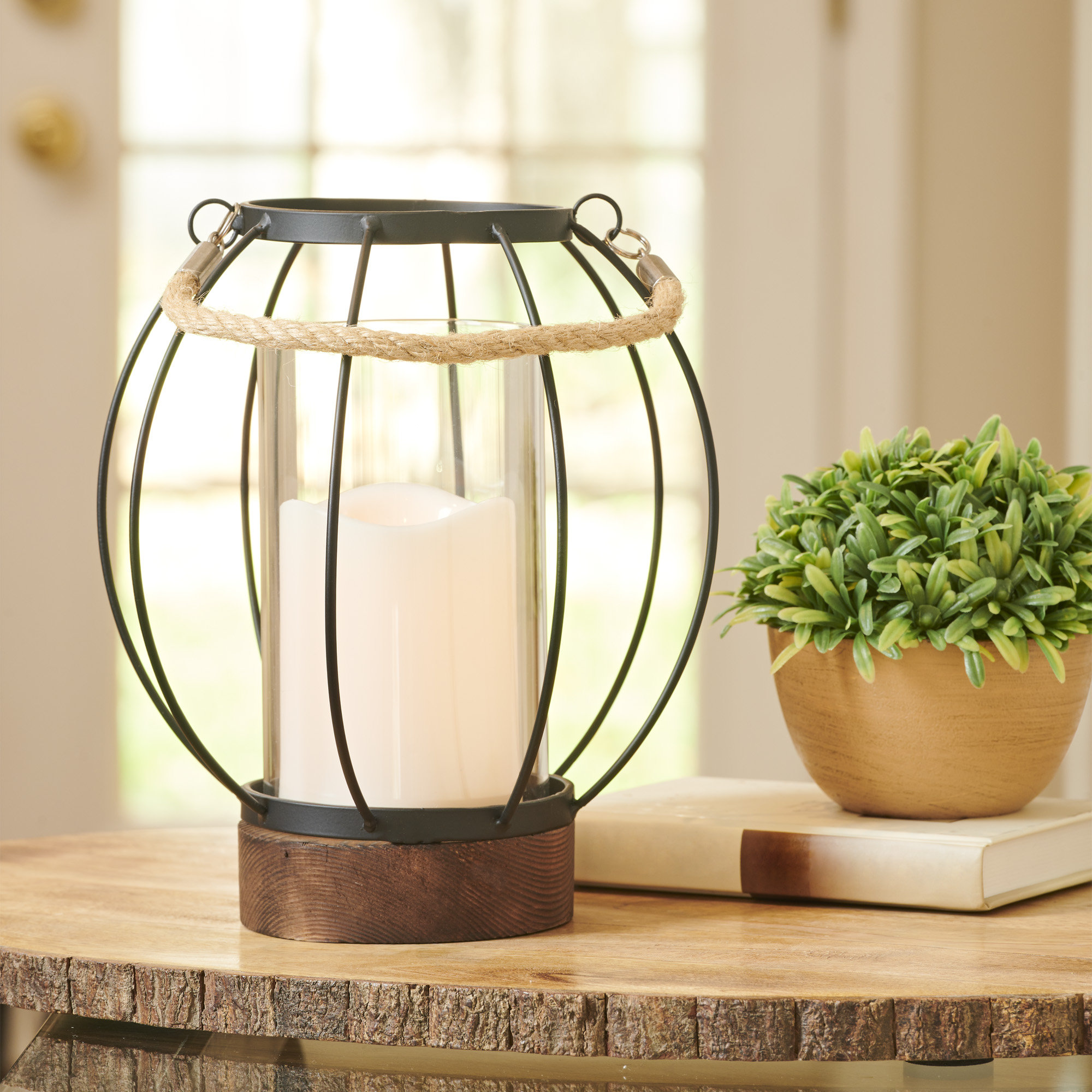 Studio 66 8.66" Wood Tabletop Lantern with Candle Included | Wayfair