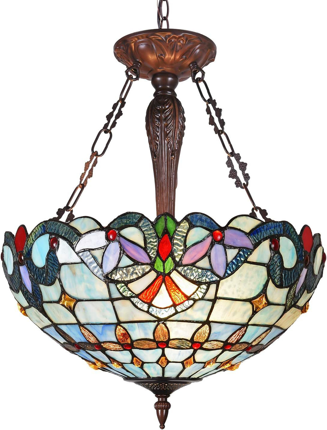 Fleur De Lis Living Handcrafted Tiffany Style Inverted Ceiling Light ...