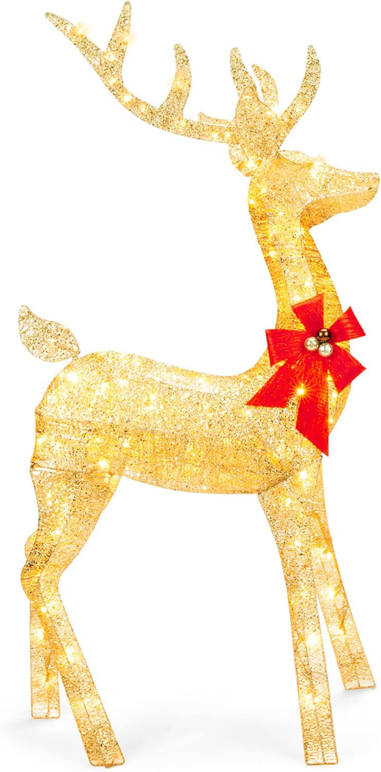 The Holiday Aisle® 5ft 3D Pre-Lit Gold Glitter Christmas Reindeer ...