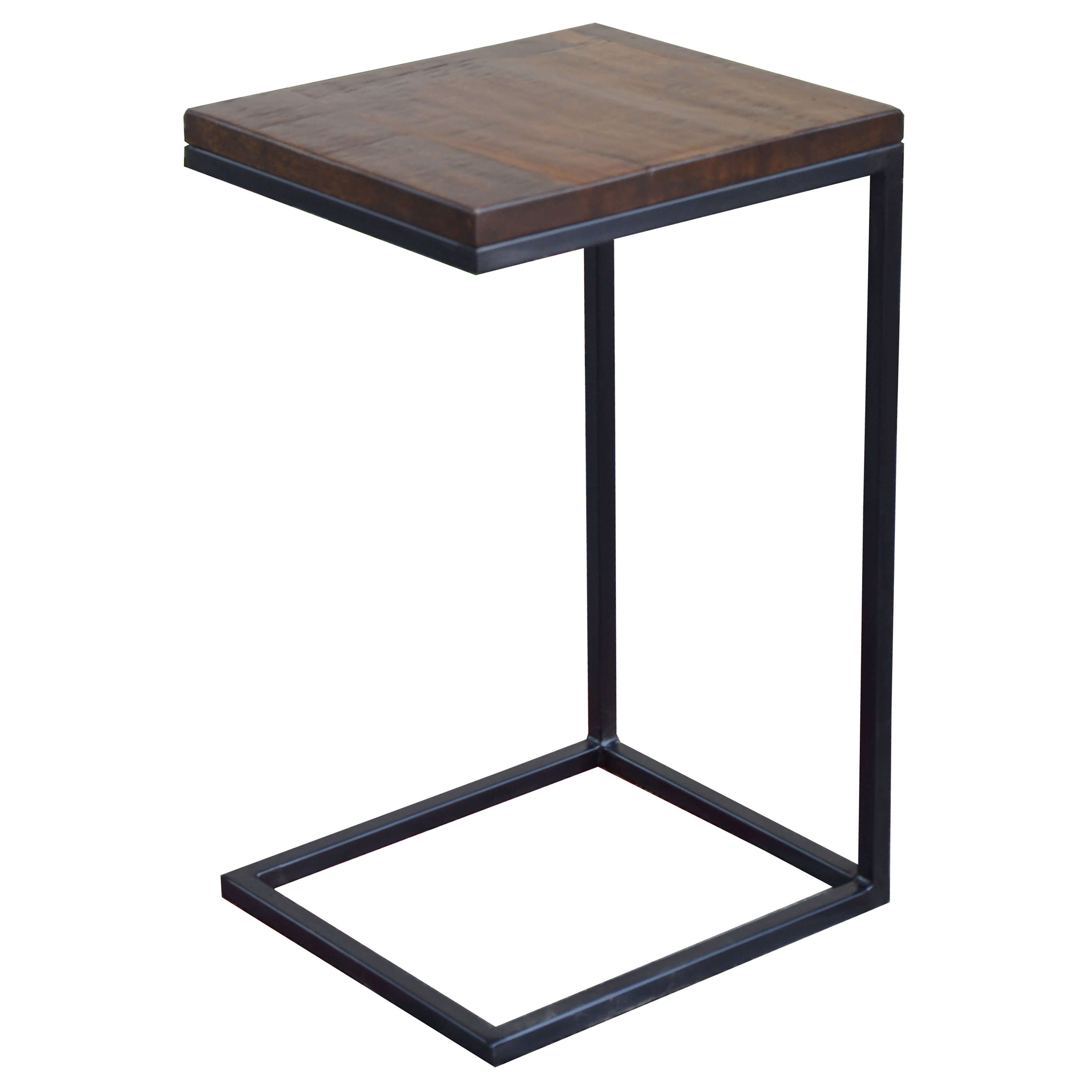 17 Stories Rima 14" Reclaimed Mango Wood End Table w/ Iron Base, Dark ...