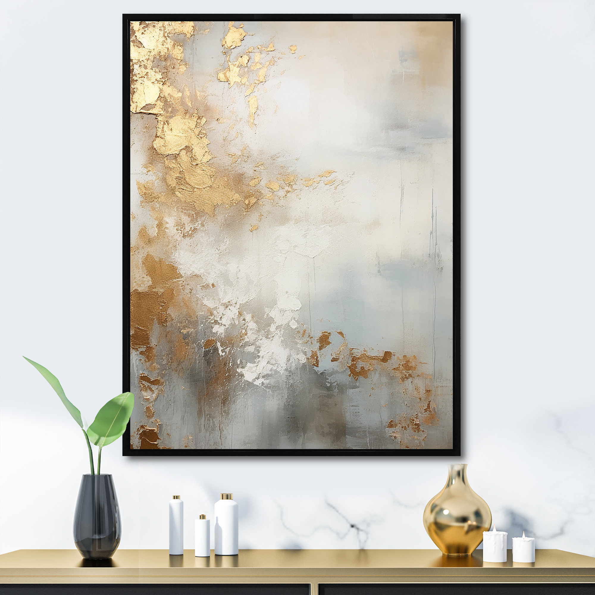 17 Stories Beige Blue Gold Ocean Storm I - Abstract Shapes Wall Art ...