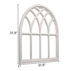 August Grove® 32 Inch Distressed White Wood Arched Window Frame Wall ...