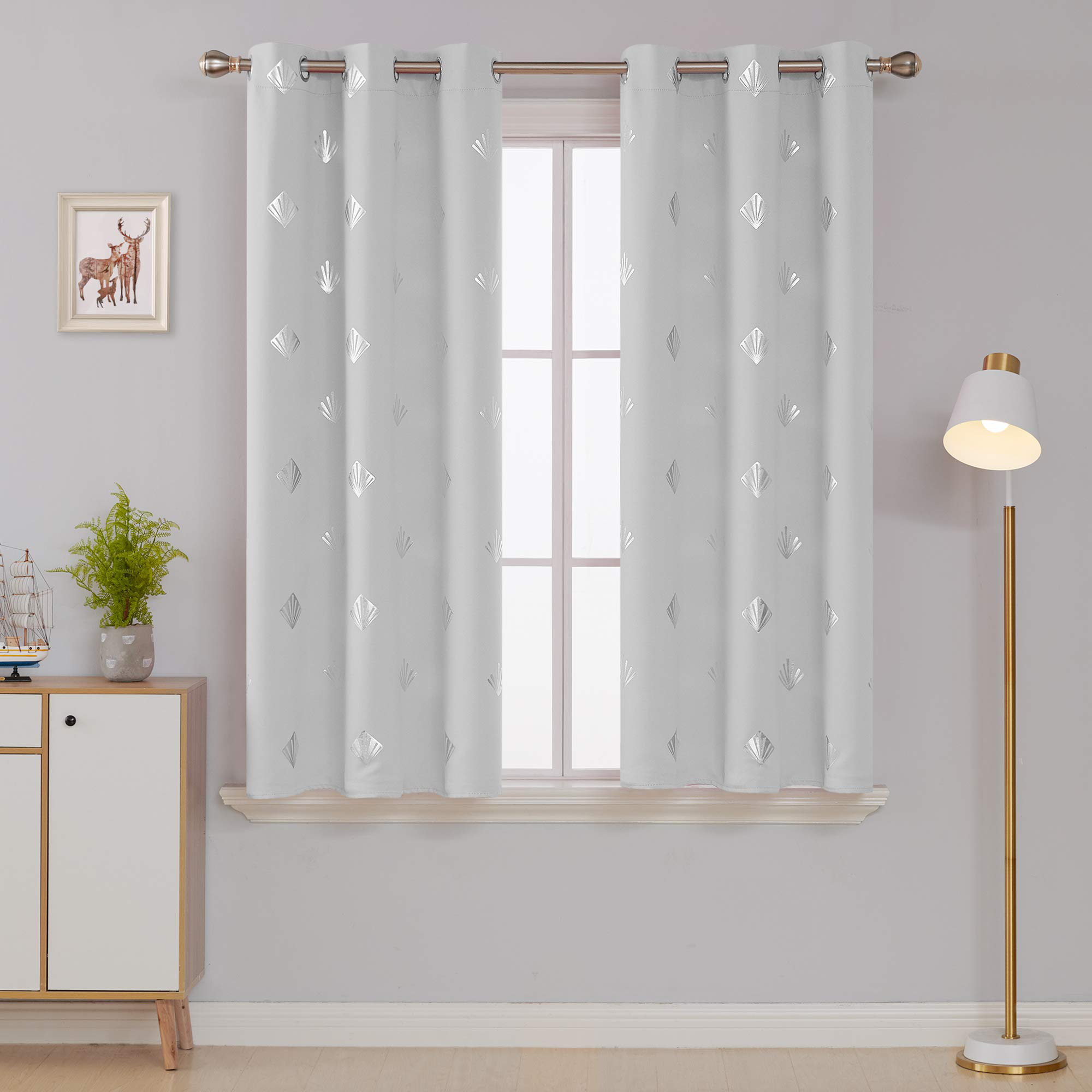 Deconovo Blackout Foil Printed Shiny Diamond Pattern Curtains (Set of 2 ...