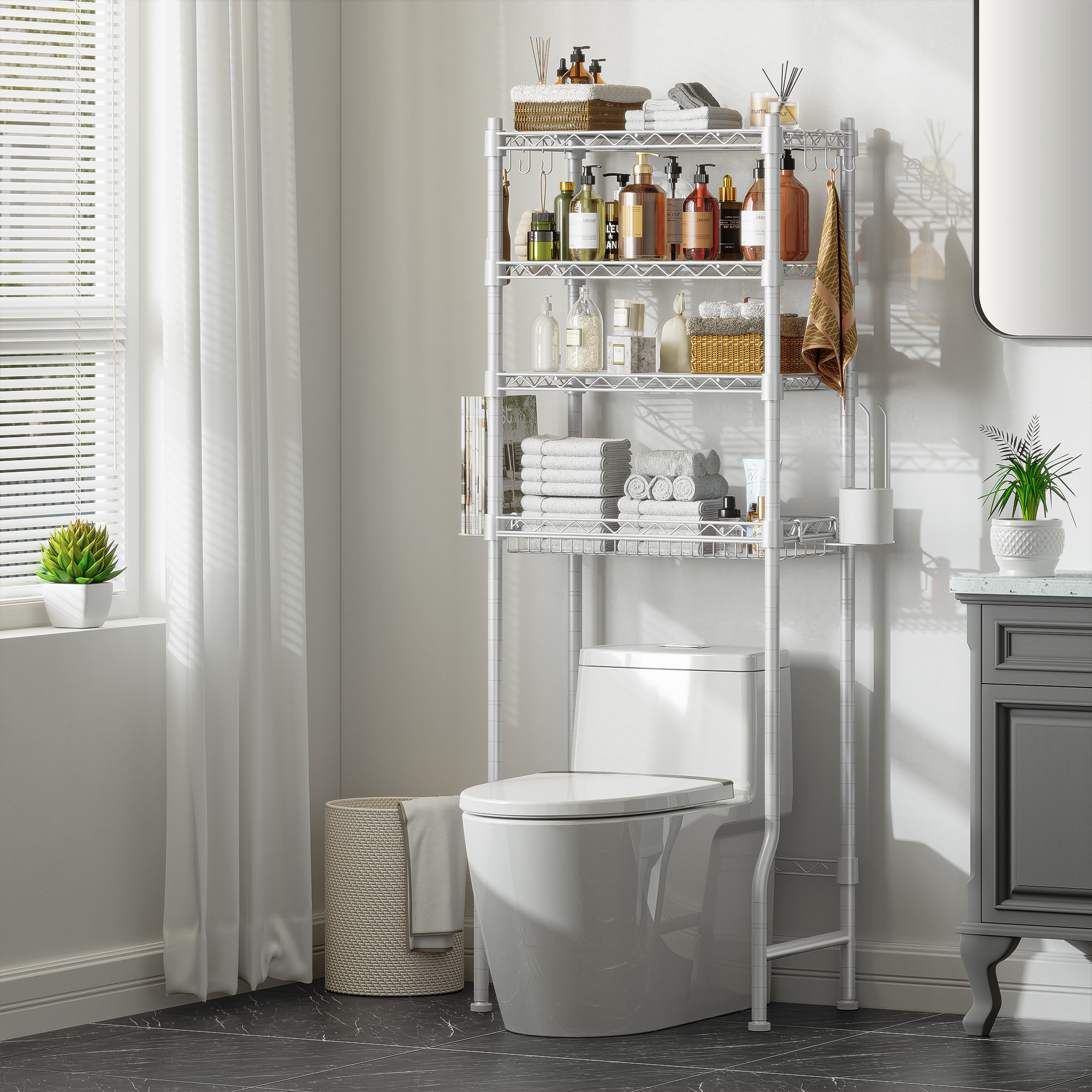 Rebrilliant Étagère de rangement de salle de bain autoportante à 4 ...