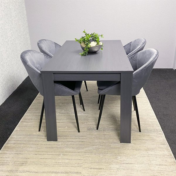 Fairmont Park Dark Grey Dining Table Set with 4 Grey Velvet Chairs ...
