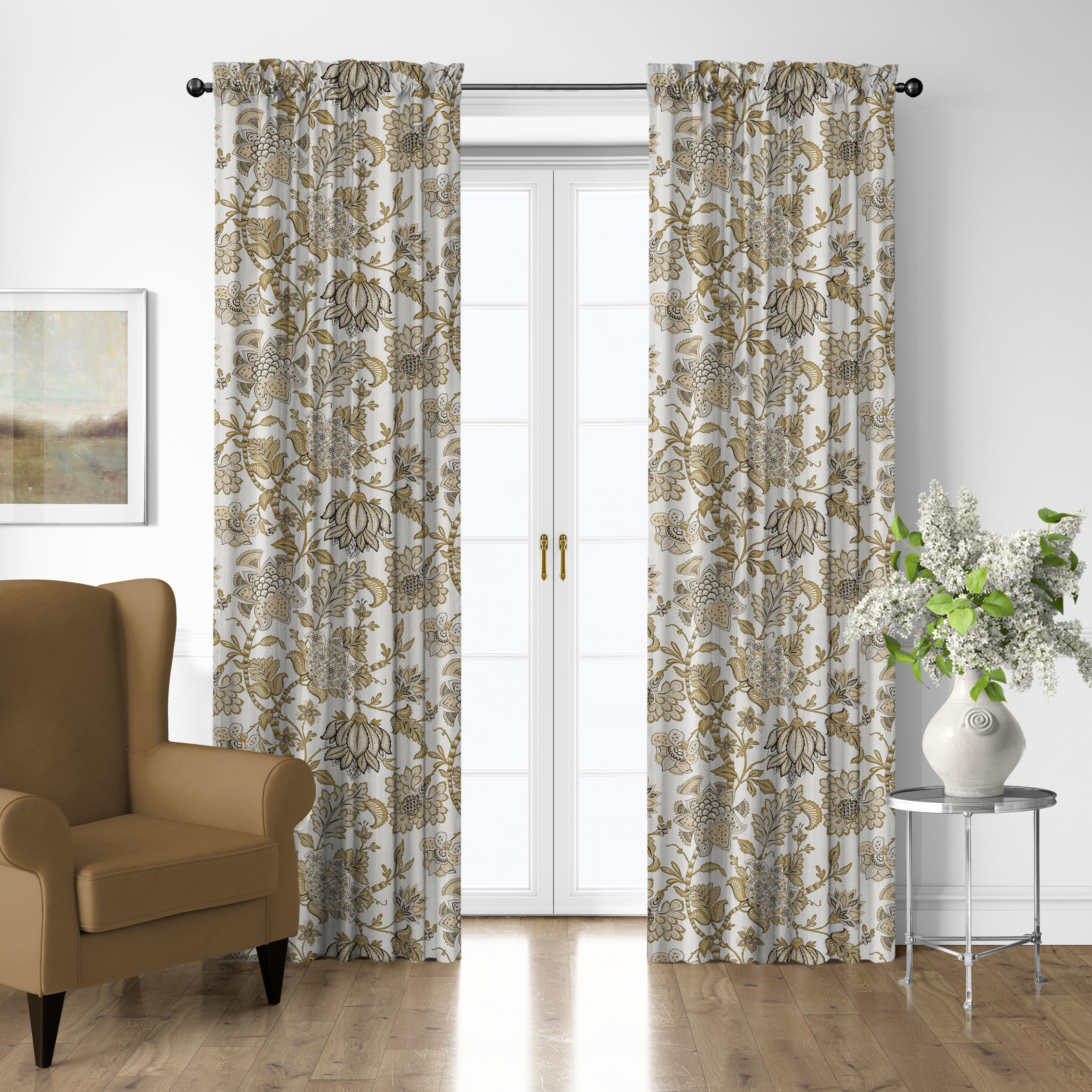 6ix Tailors Fine Linens Bronte Gold Cotton Rod Pocket Drapery Panel Set ...