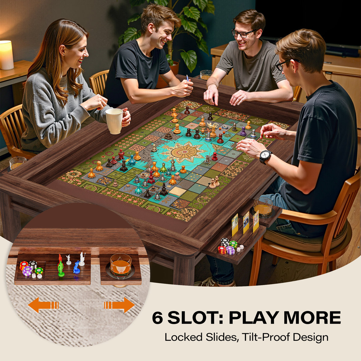 Lausaint Home 53'' Board Game Card Dining Table for 6 Players with ...