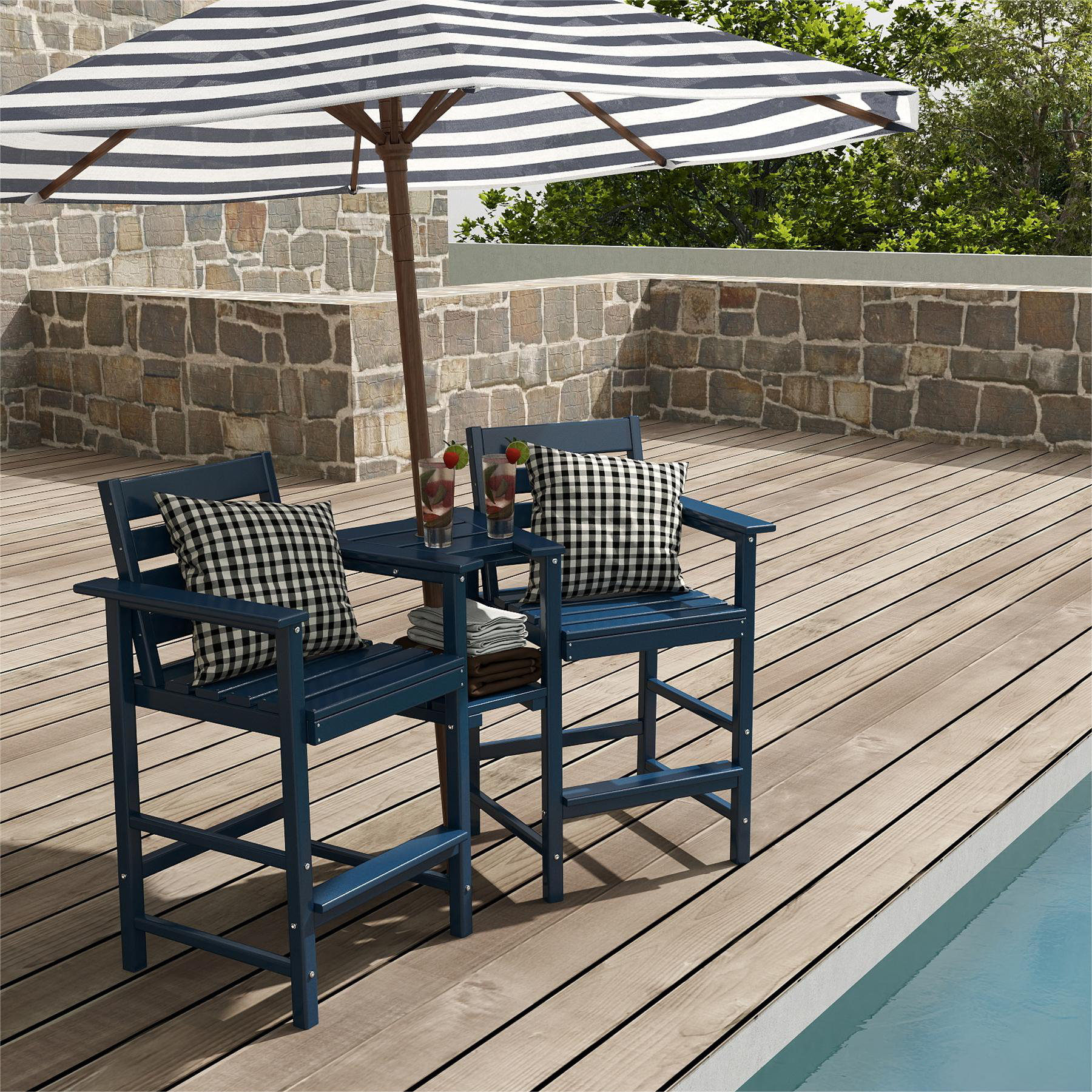 Red Barrel Studio® Hdpe Tall Adirondack Chairs With Connecting Tray ...