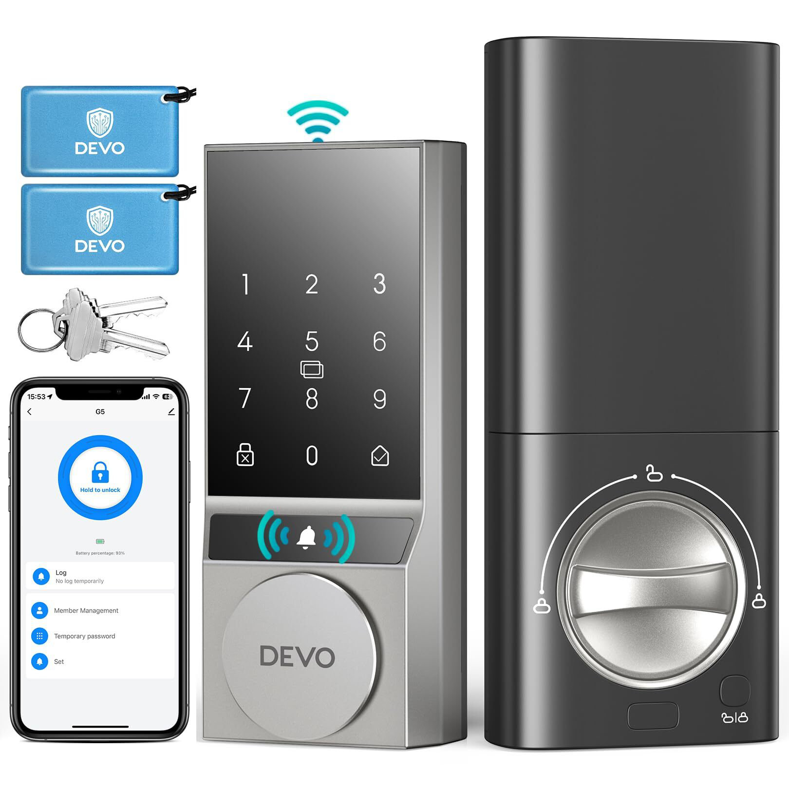 HOTEEL Smart Door Lock, 5 in 1 Keyless Entry Door Lock with Doorbell ...